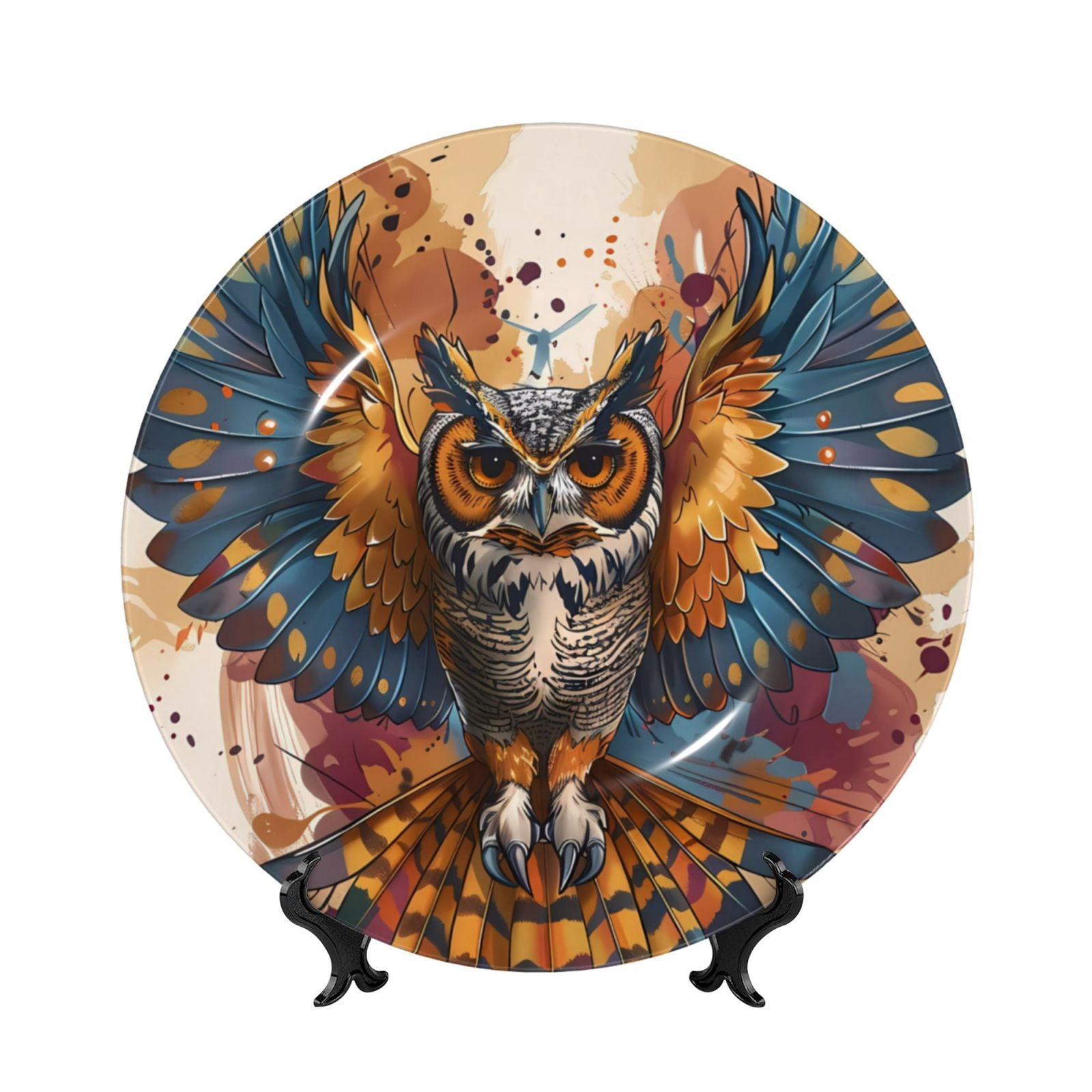 Balery Colorful Owl Tattoo Art Print Bone China Decorative Plate ...