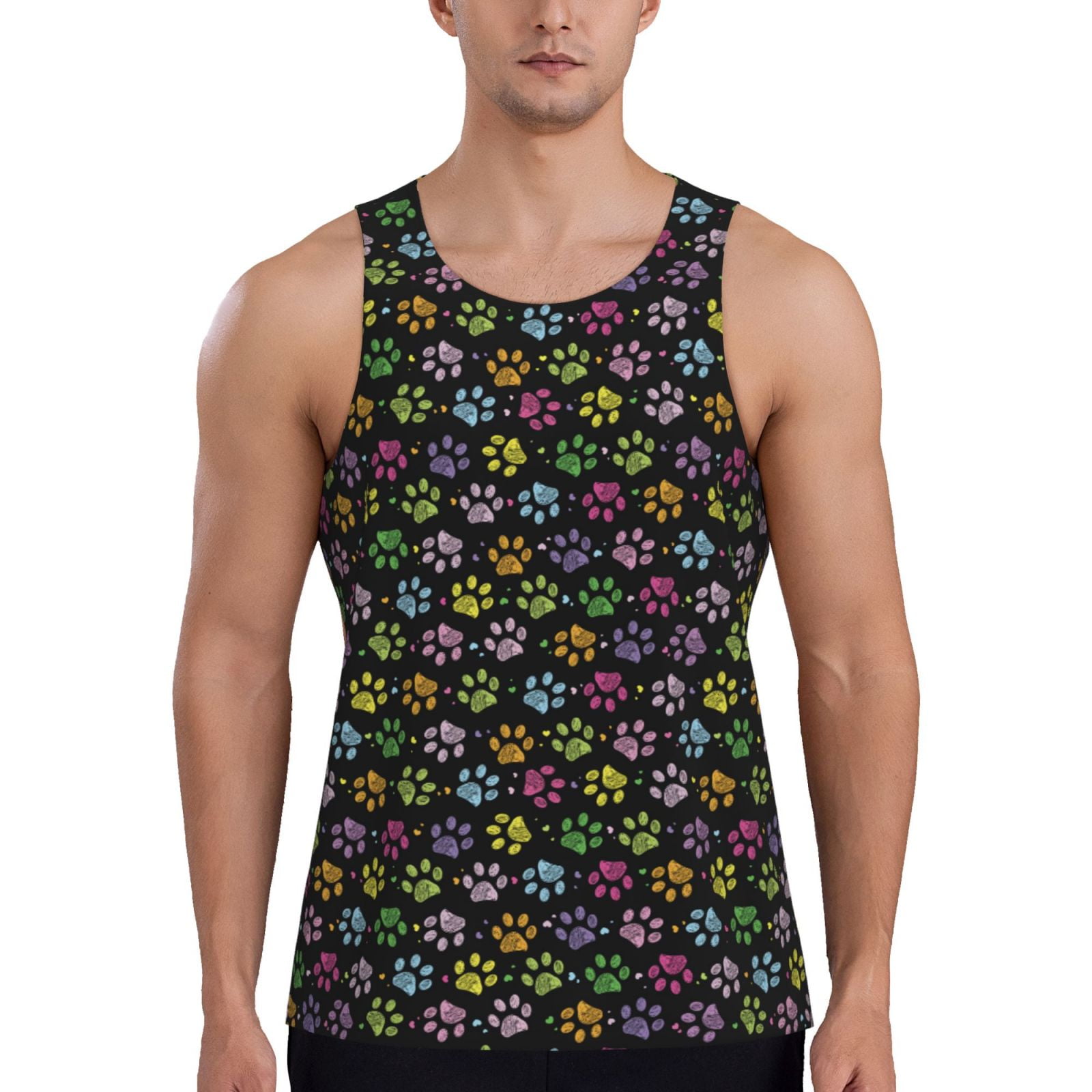Balery Colorful Paw Pattern Men's Workout Tank Top Gym Muscle Tee ...
