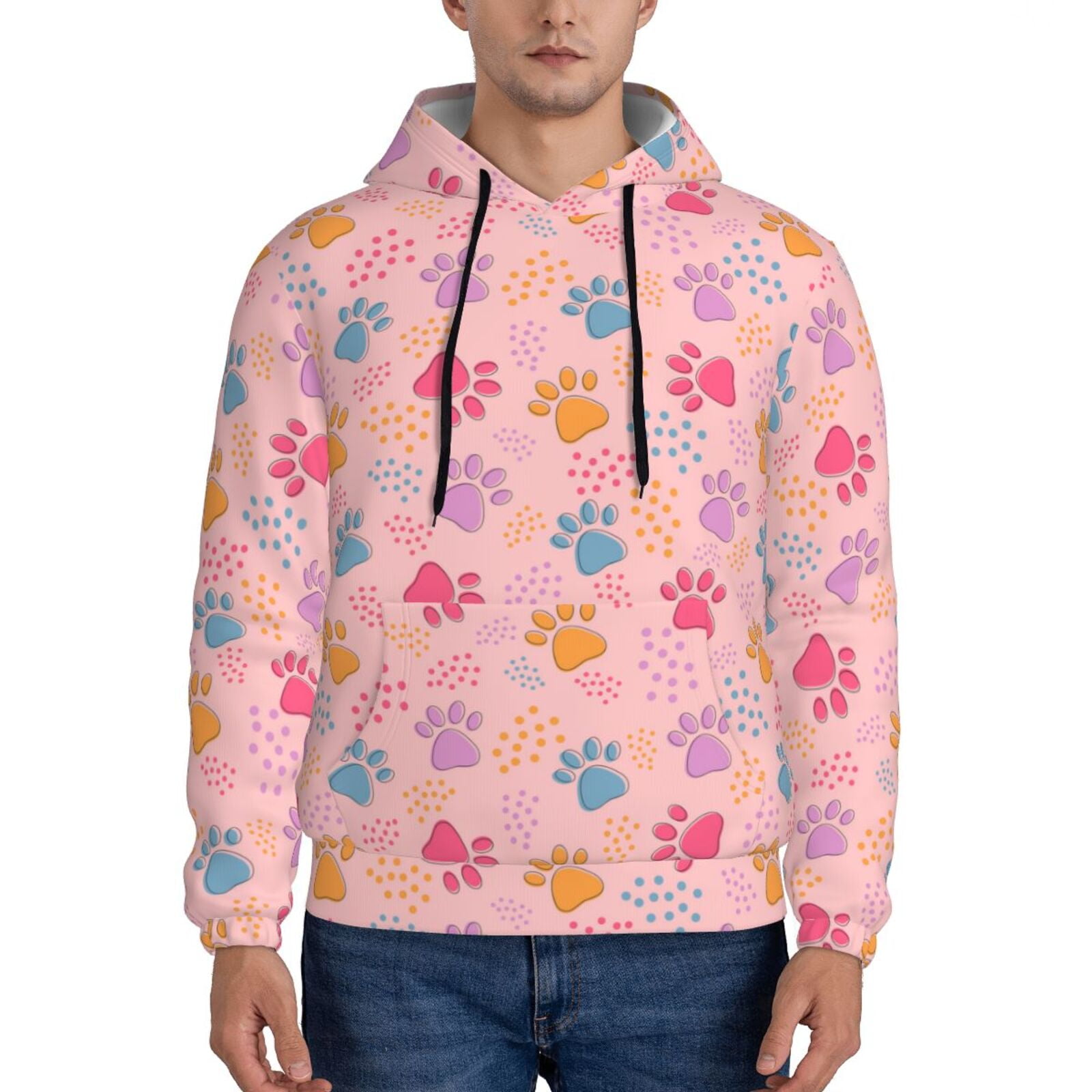 Balery Colorful Pets Paws Pattern Mens Hoodie Kangaroo Pocket Hoodie ...