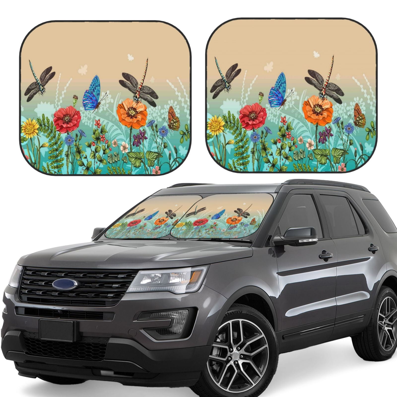 Balery Colorful Plants And Insects Sun Shield 2 Pack For Car Front ...