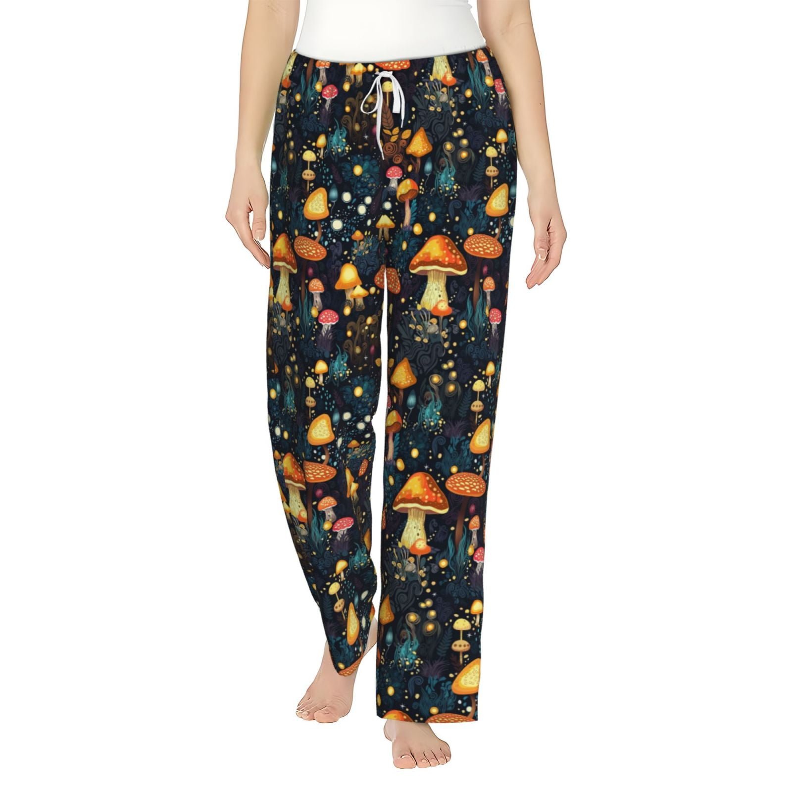Balery Colorful Plants Mushroom print Women's Pajama Pants,Ultra ...