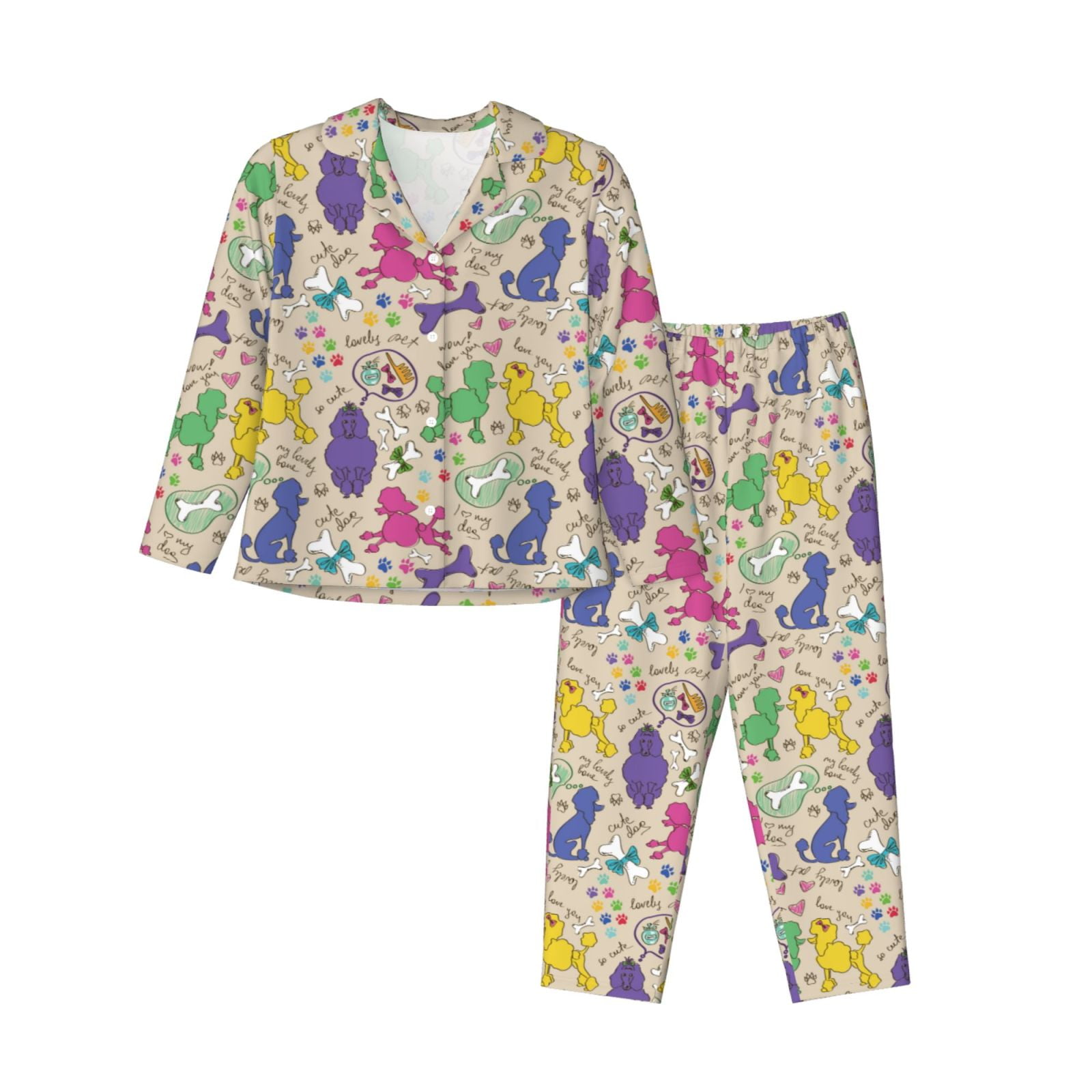 Balery Colorful Poodle Dog Pattern Pajama Sets for Women Long Sleeve 2 ...