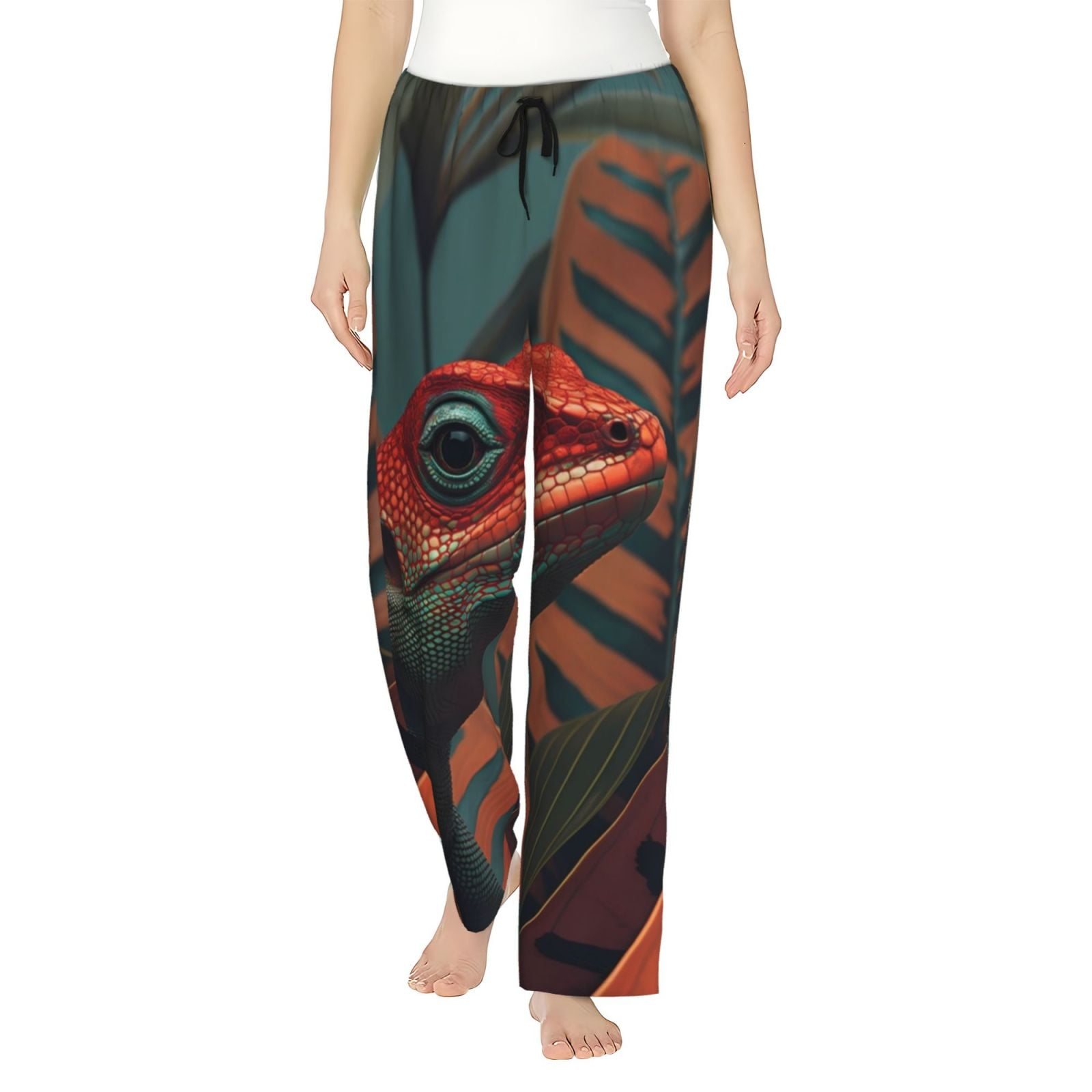 Balery Colorful Reptile And Leaves print Women's Pajama Pants,Ultra ...