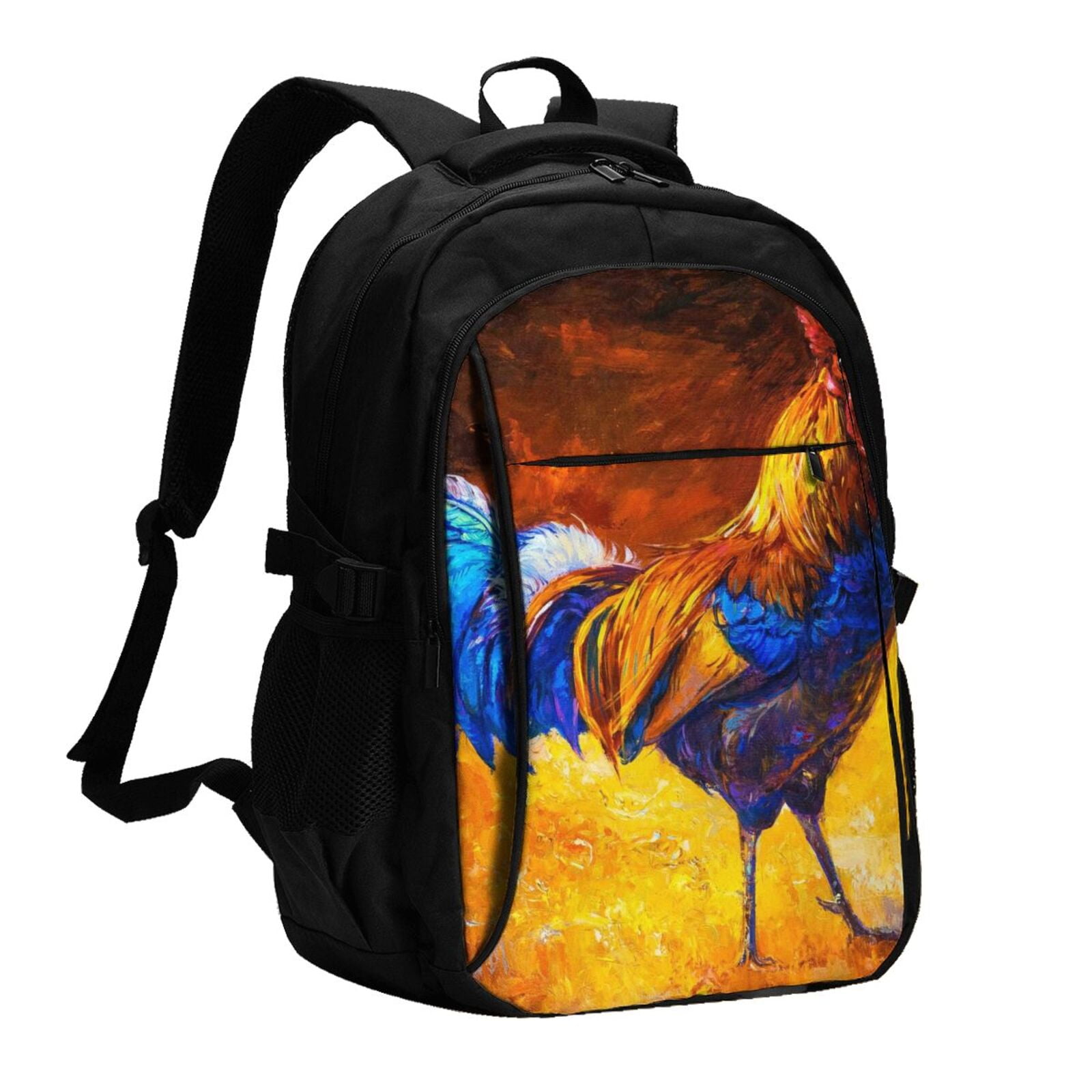 Balery Colorful Rooster Print USB Charging Backpack for Men and Women ...