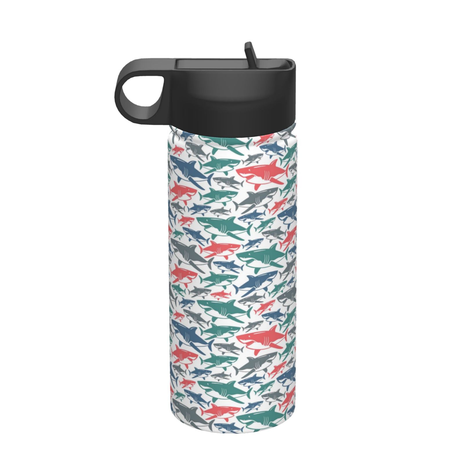 Balery Colorful Shark Pattern Water Bottle,18oz Sports Insulated Kettle ...