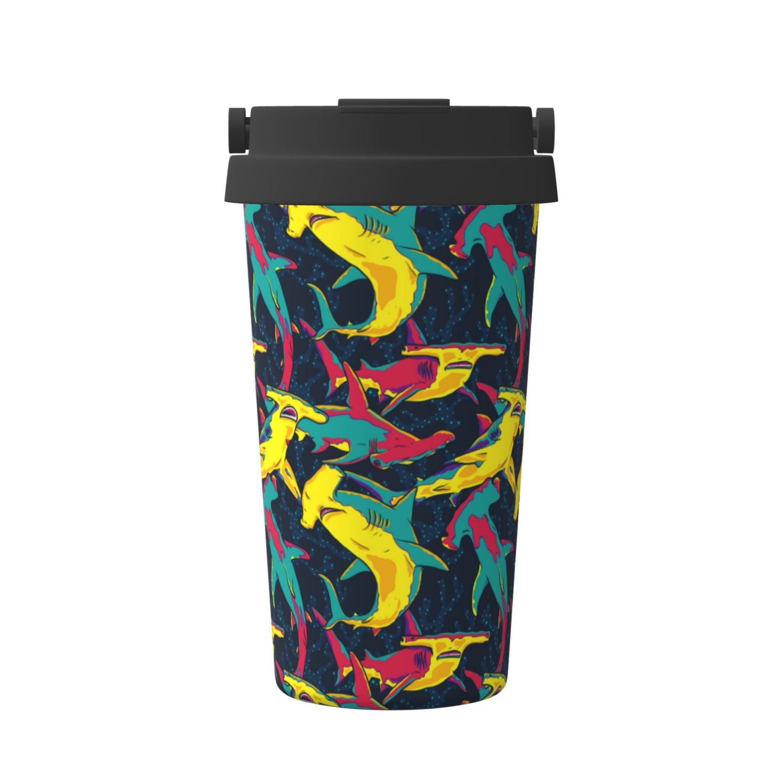 Balery Colorful Sharks Pattern Insulated Coffee Travel Mug Stainless ...