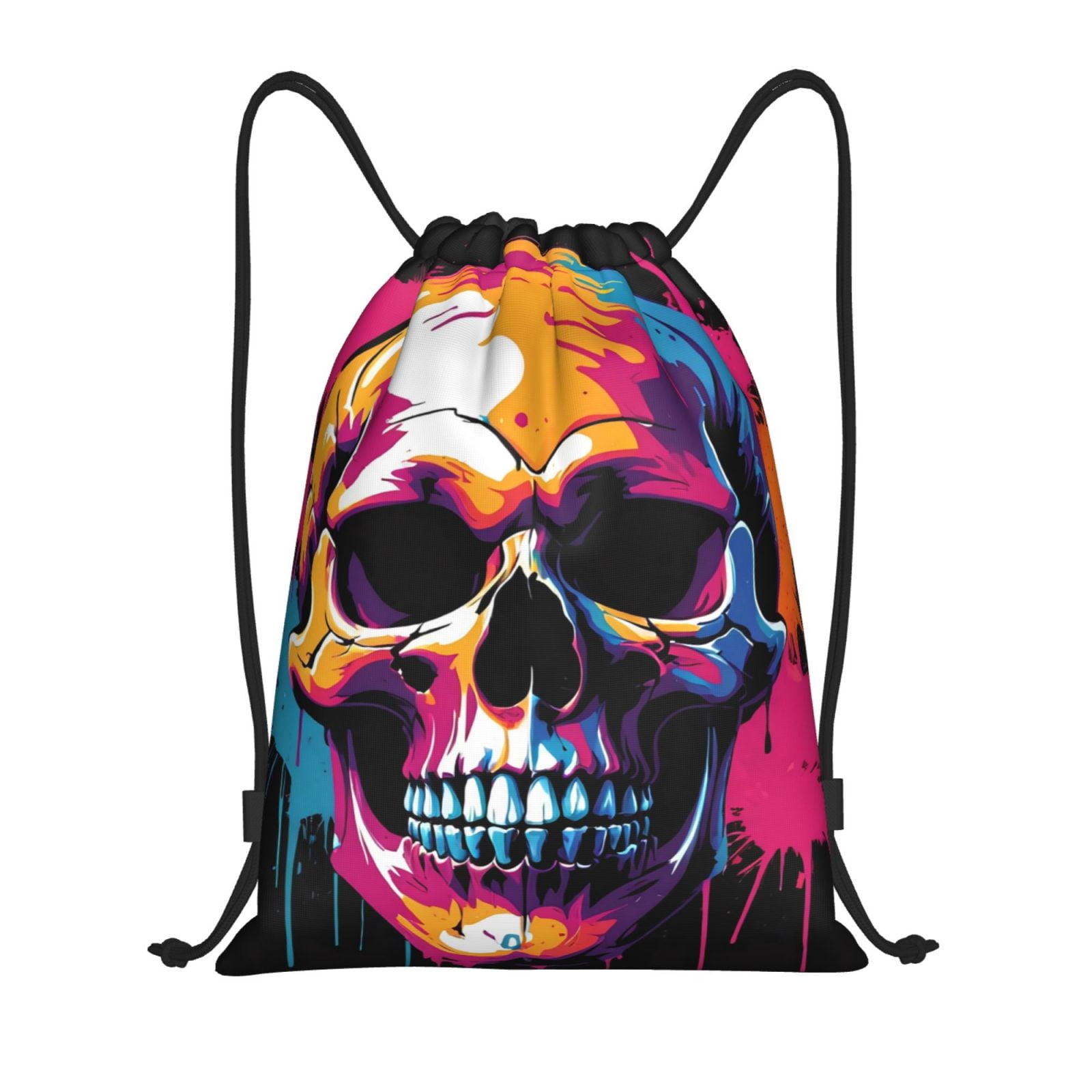 Balery Colorful Skull Pattern Drawstring Backpack Bag Sport Gym ...