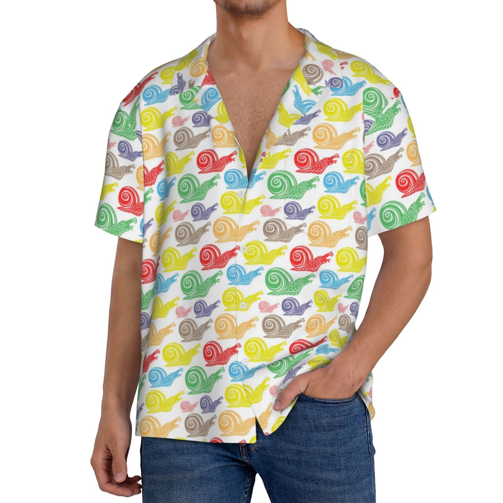 Balery Colorful Snails Men's Casual Button Down Shirt Short Sleeve ...
