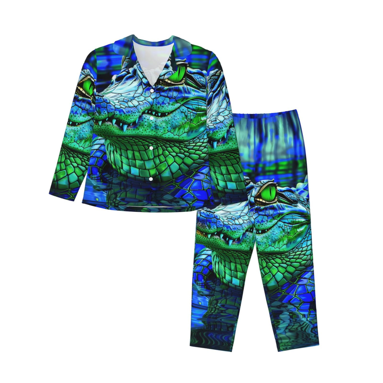 Balery Colorful Stained Glass Crocodile Pattern Pajama Sets for Women ...