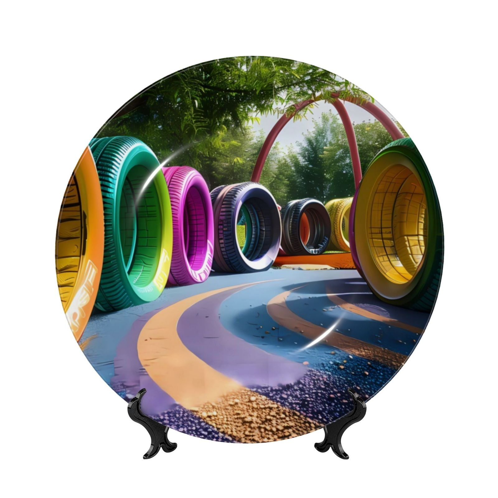 Balery Colorful Tire Tunnel Park Print Bone China Decorative Plate ...