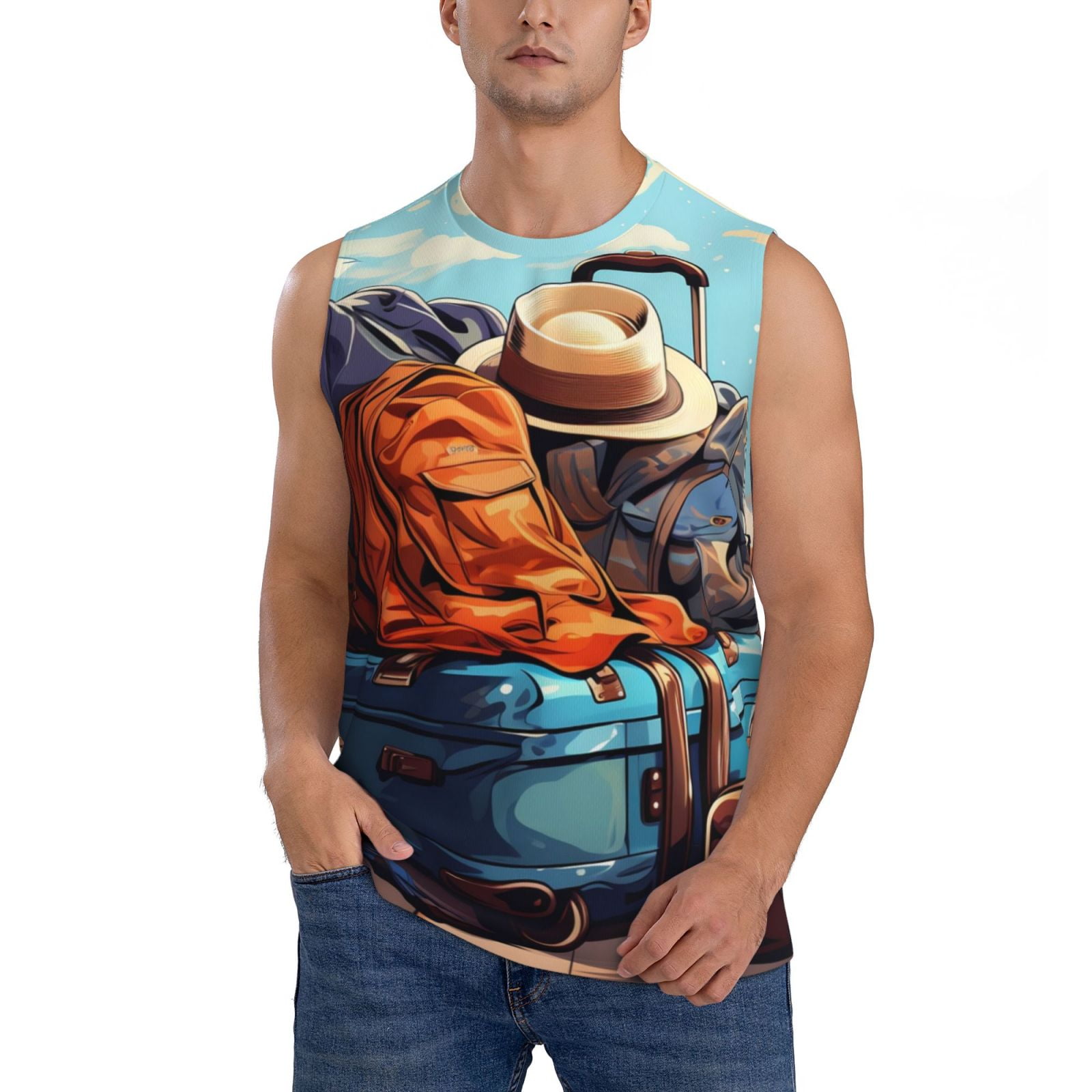 Balery Colorful Travel Luggage Gear Men's Sleeveless Muscle Shirts ...