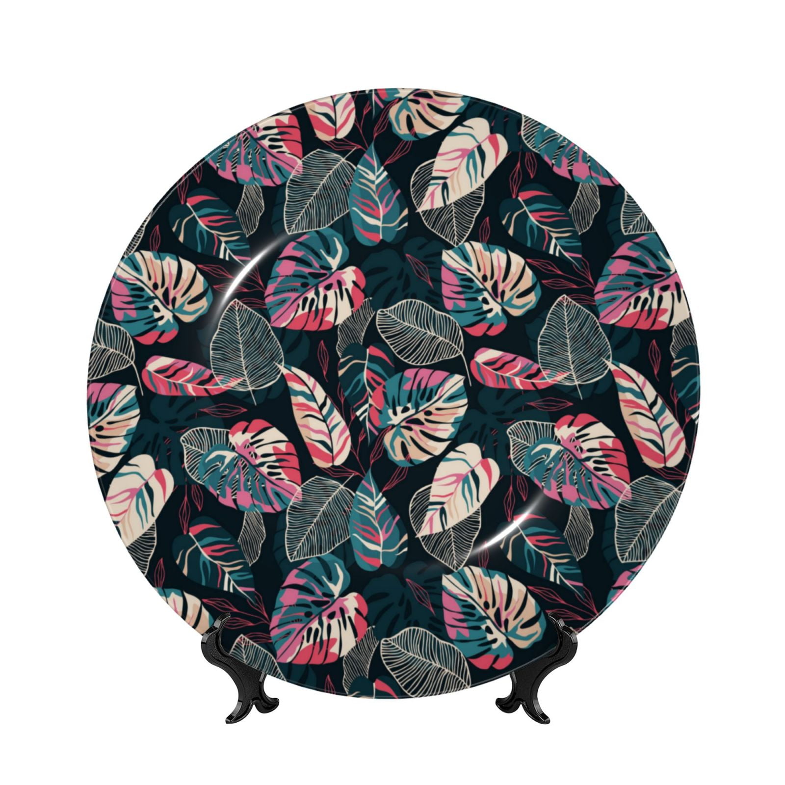 Balery Colorful Tropical Leaves Print Bone China Decorative Plate ...