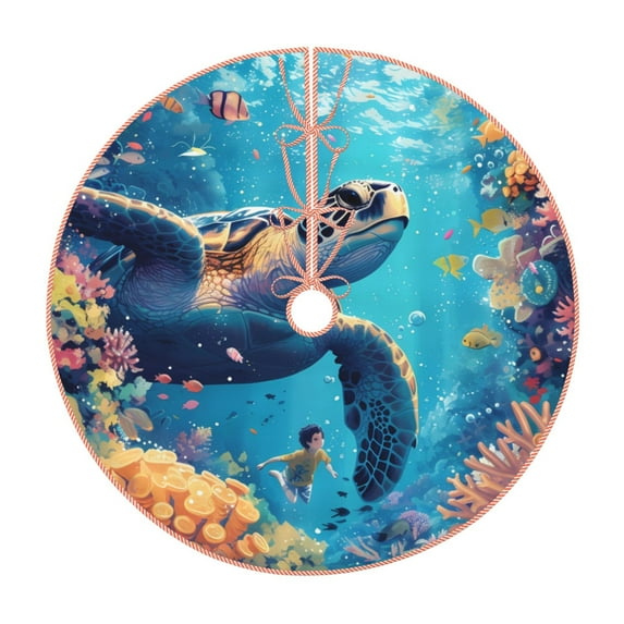 Balery Colorful Underwater Plant Turtle Printed Christmas Tree Skirt ...