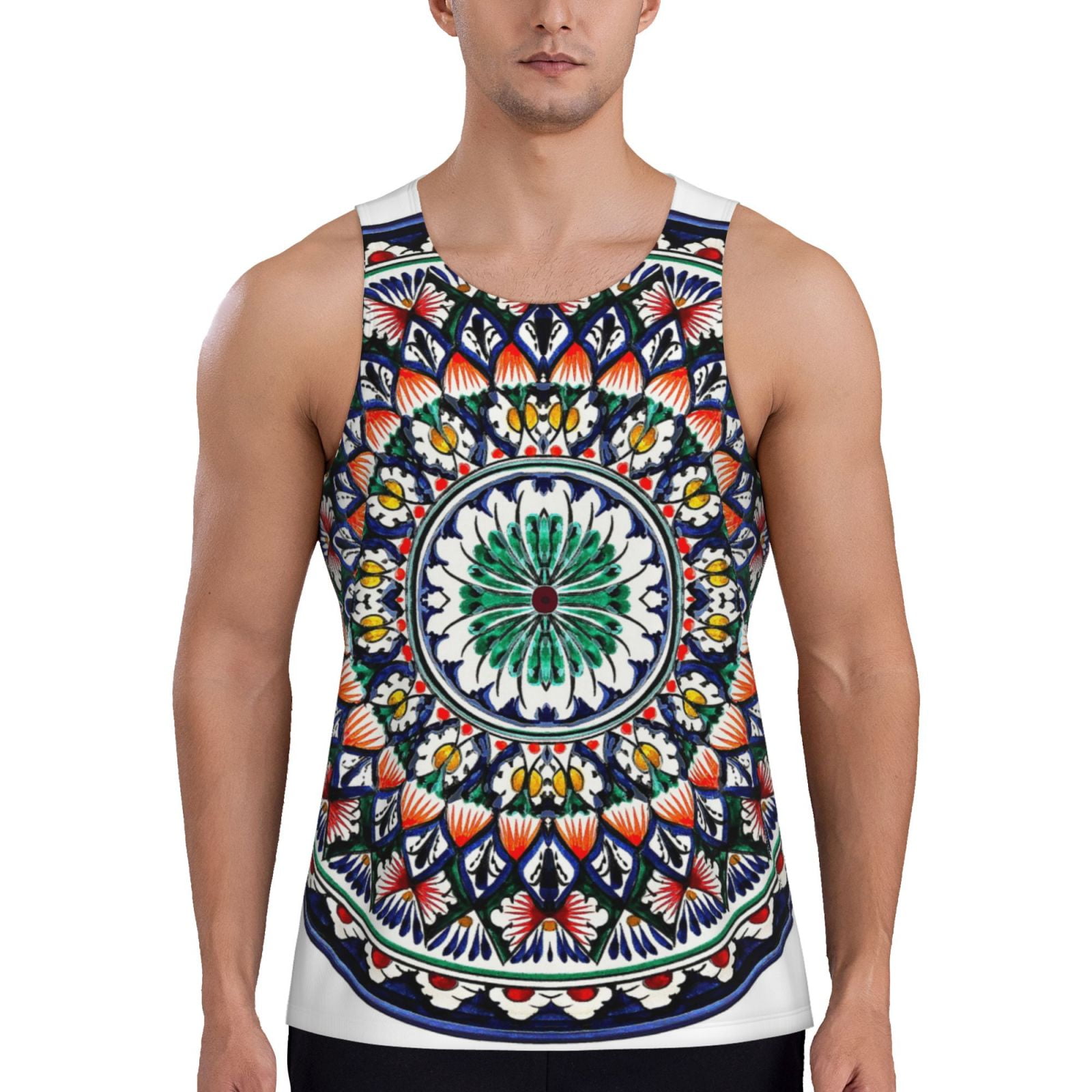 Balery Colorful With Blue Oriental Pattern Men's Workout Tank Top Gym ...