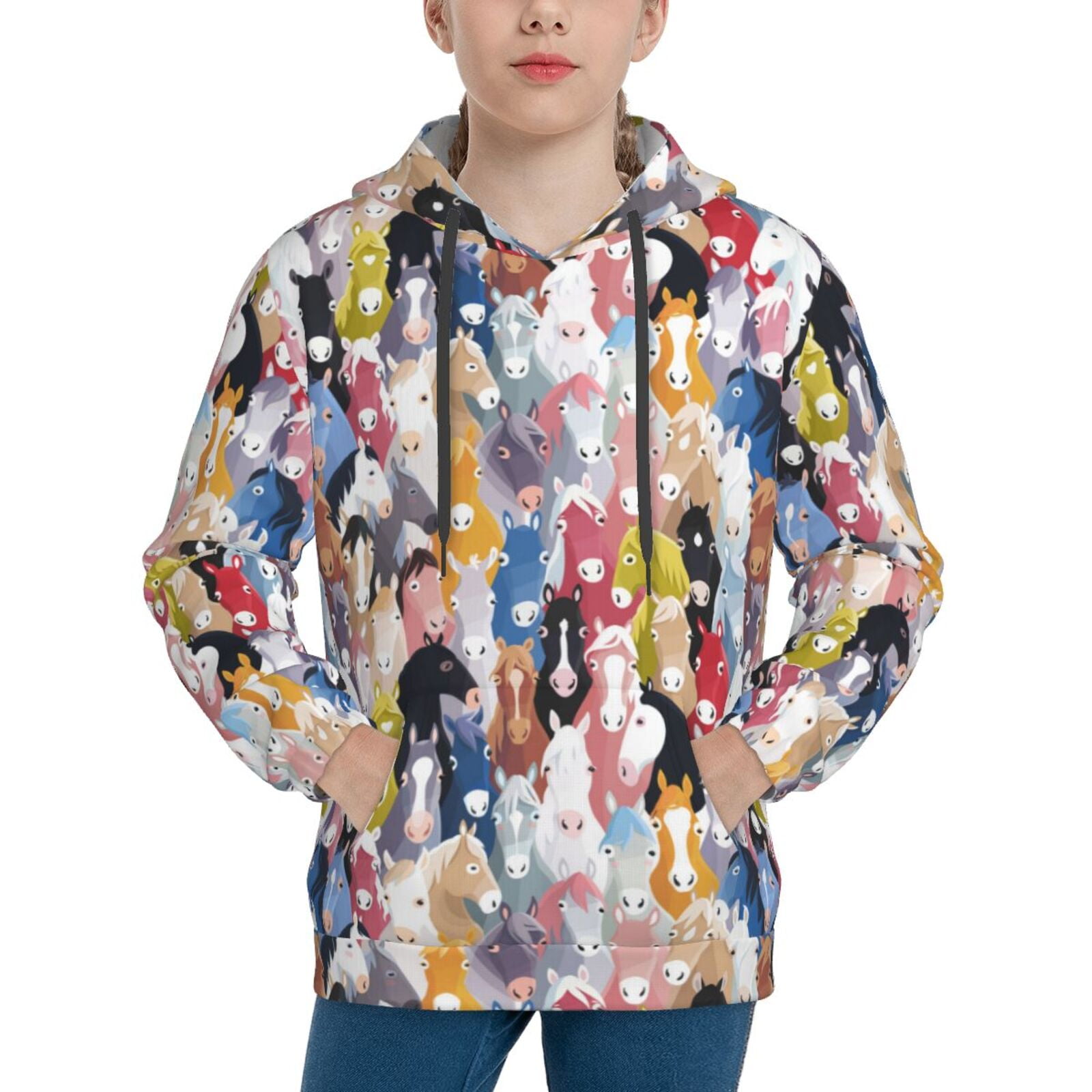 Balery Colourful Horses Pattern Boys Hoodie, Youth Pullover Hooded ...
