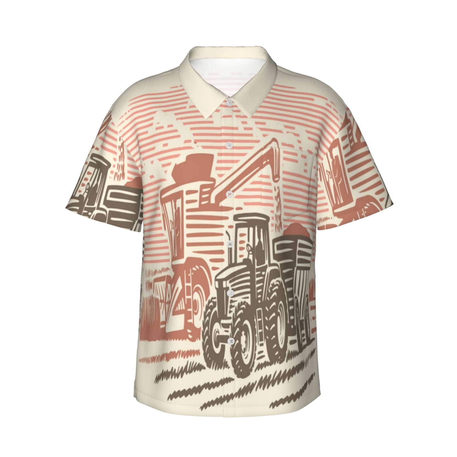 Balery Combine harvester working with tractor Print Men's Hawaiian ...