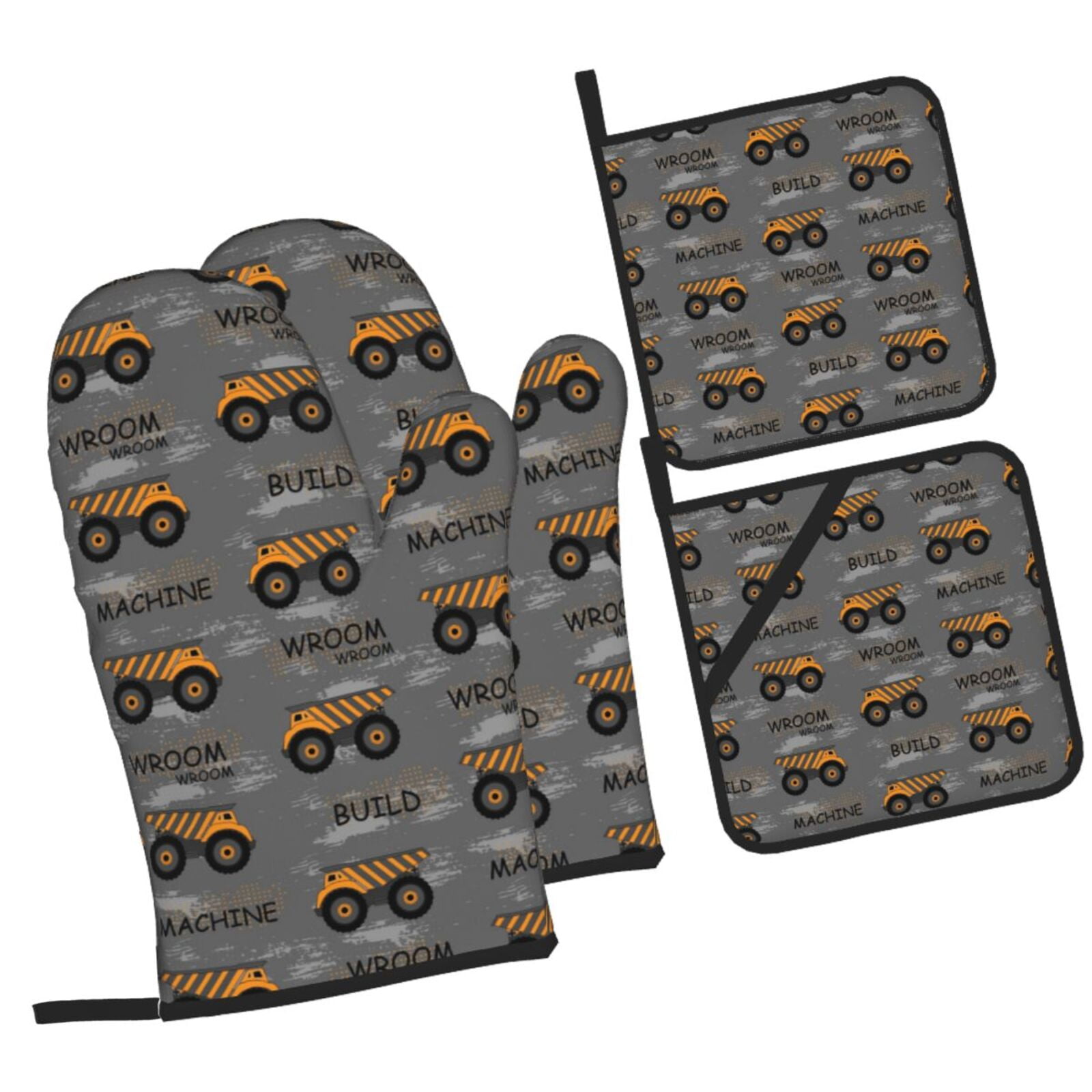 Balery Construction Machines Pattern Oven Mitts and Pot Holders 4 pcs ...