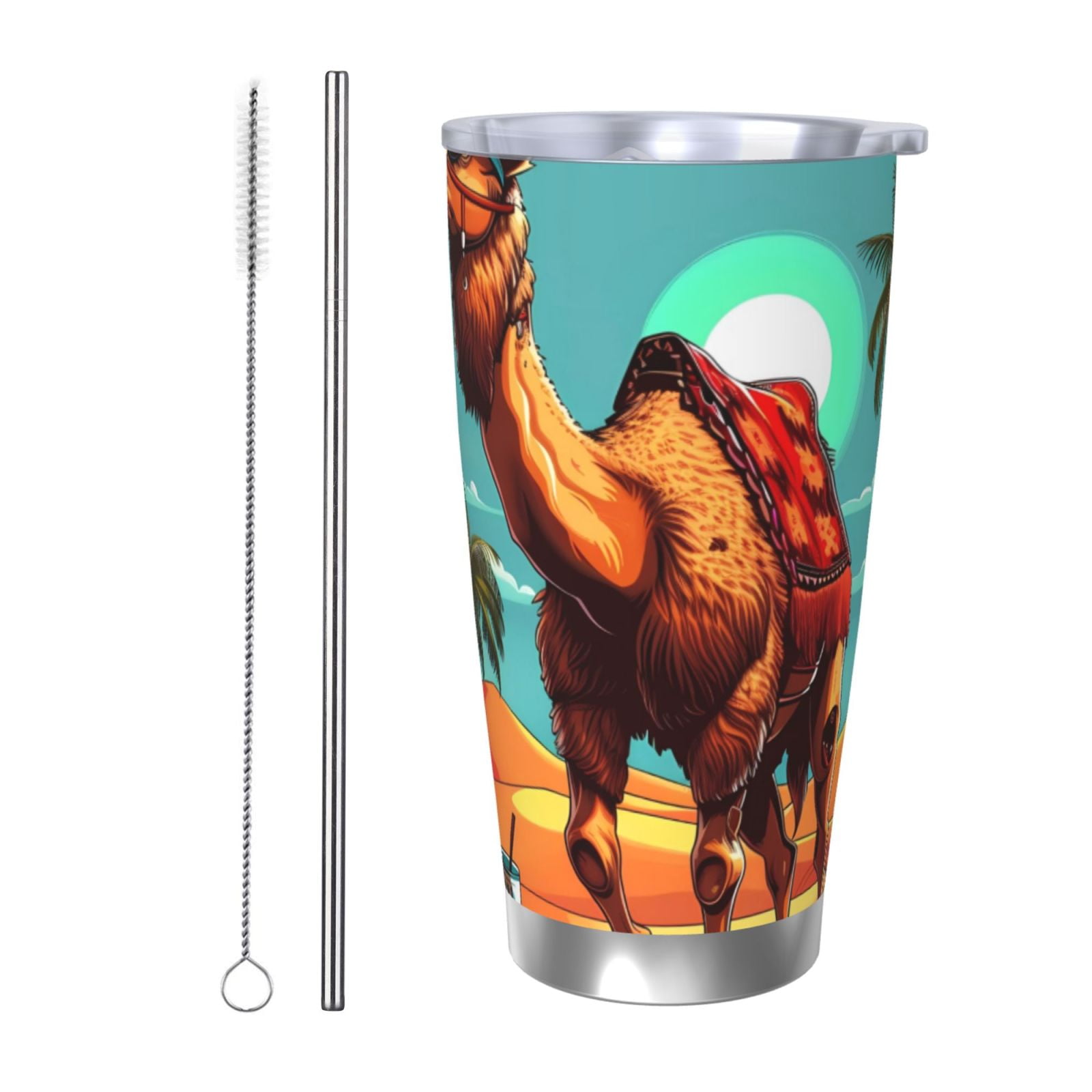 Balery Cool Camel Oasis Vibes Pattern 20oz Insulated Car Cup with Dual ...