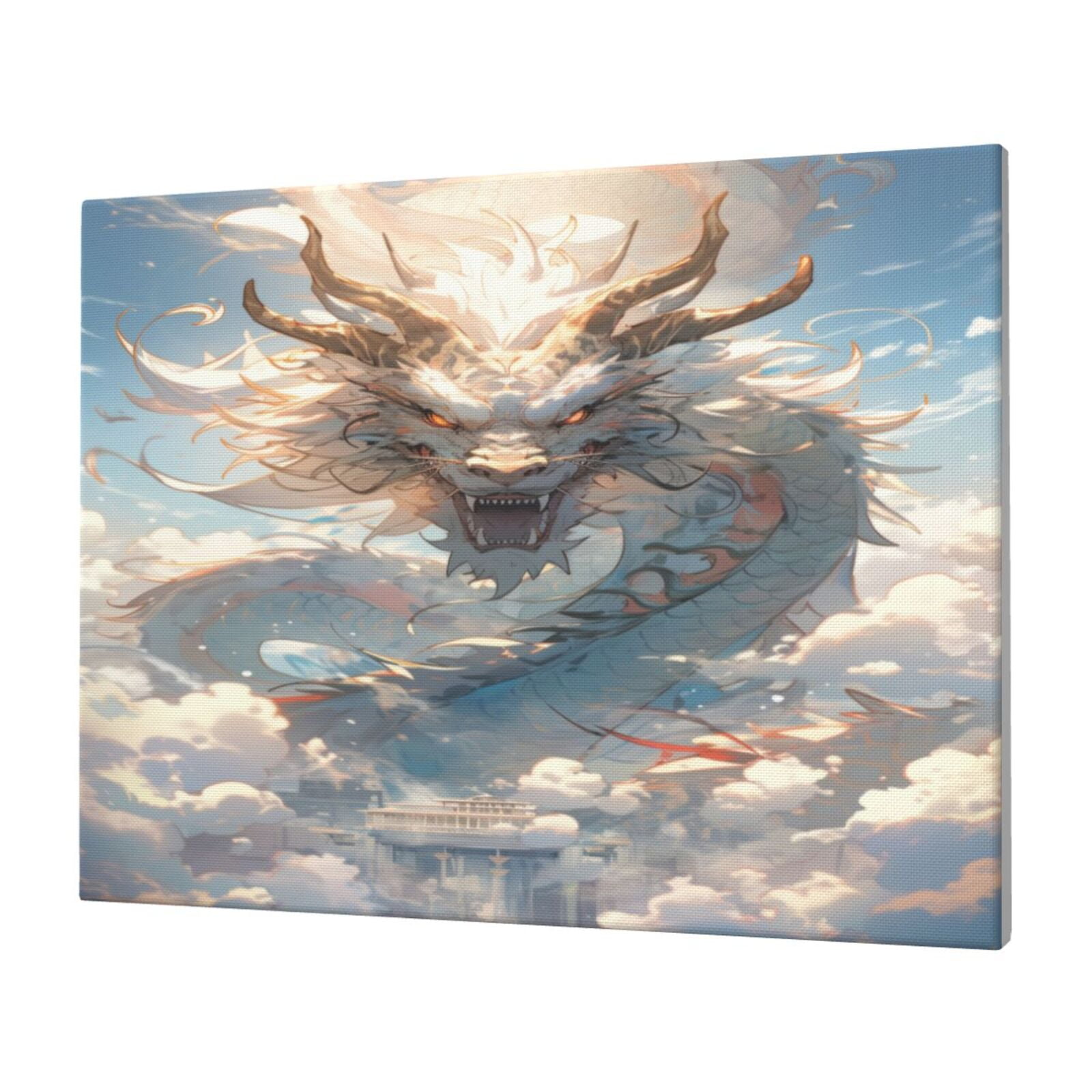 Balery Cool Cloud White Dragon Pattern Canvas Decorative Picture ...