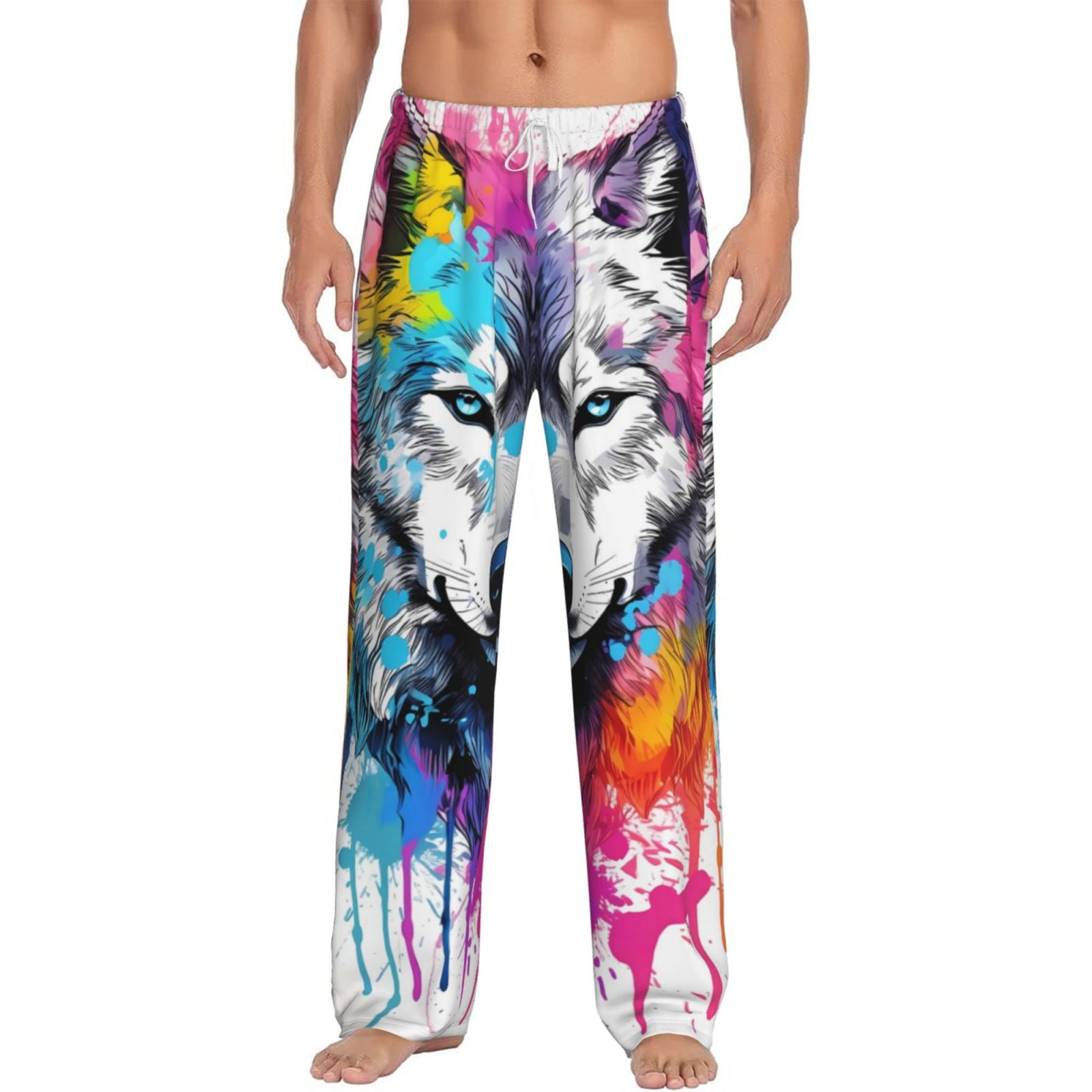 Balery Cool Colorful Wolf print Men's Pajama Pants,Ultra Lightweight ...