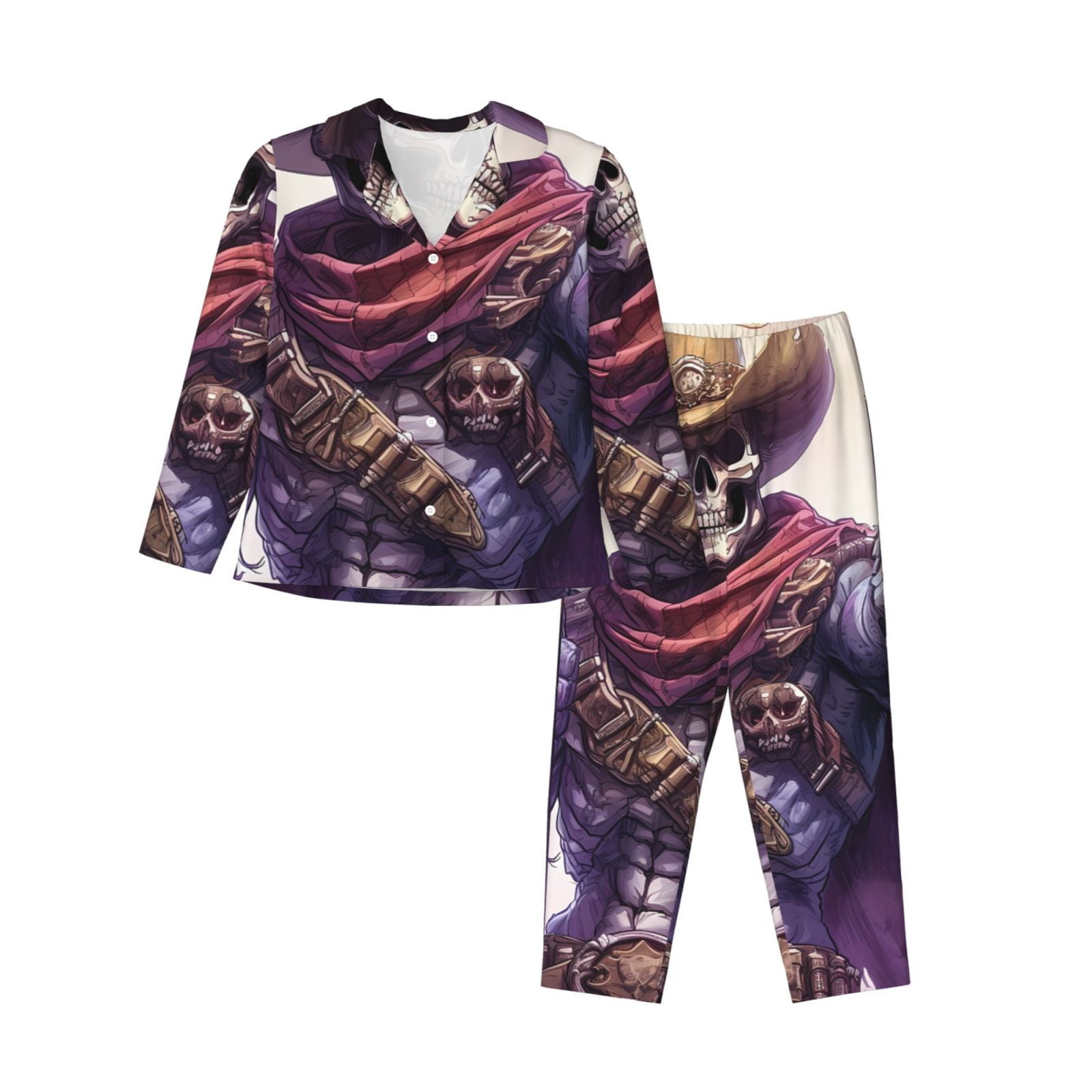 Balery Cool Skull Cowboy Pattern Pajama Sets for Women Long Sleeve 2 ...