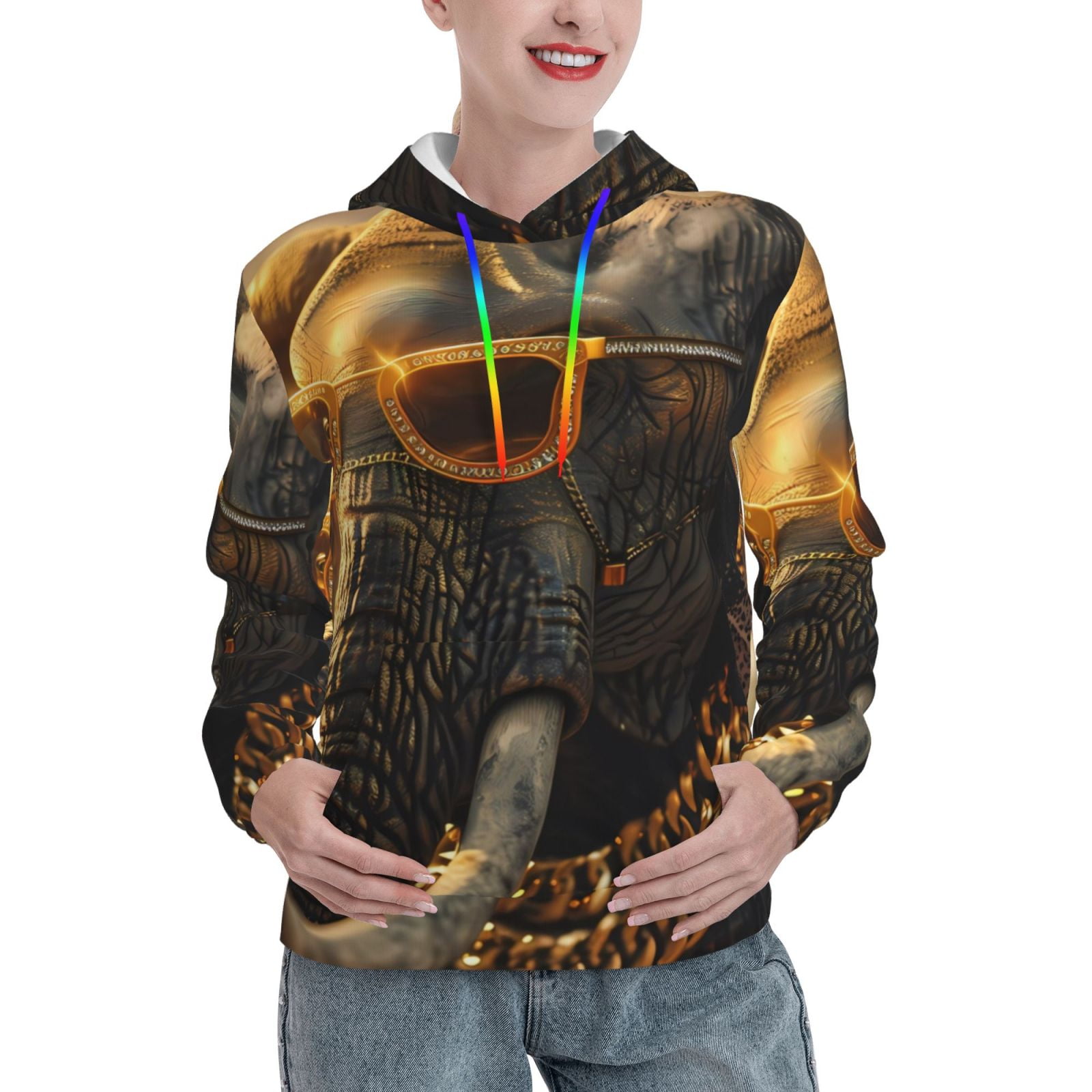 Balery Cool Sunglasses Elephant Art Pattern Womens Long Sleeve Hoodie ...