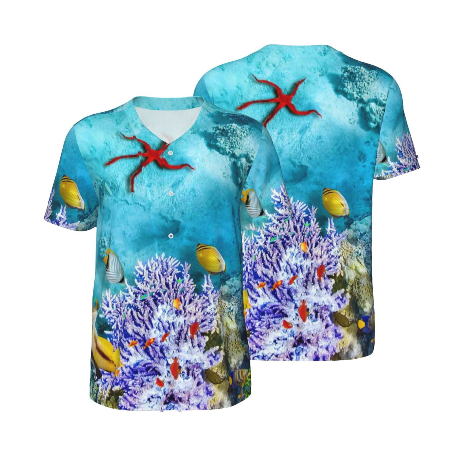 Balery Corals and Tropical Fish Baseball Jersey for Men Casual Button ...