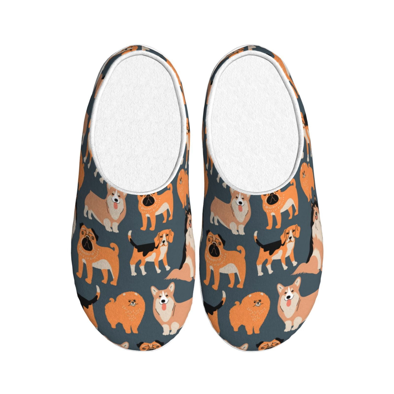 Balery Corgi Collie Pug Pattern Women's Fuzzy Memory Foam Slippers ...
