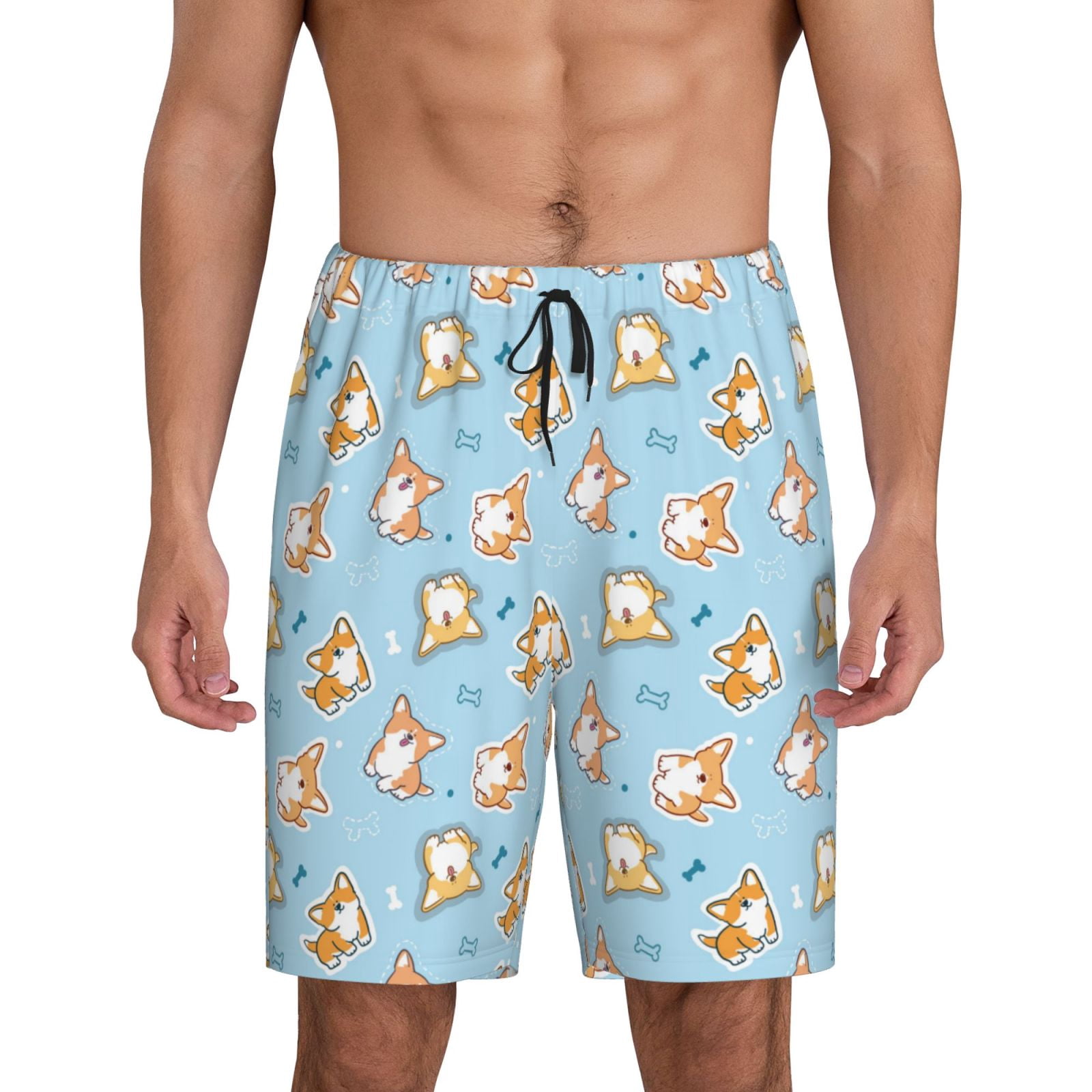 Balery Corgi Dog 1 Men's Cotton Knit Pajama Shorts Waistband & Pockets ...