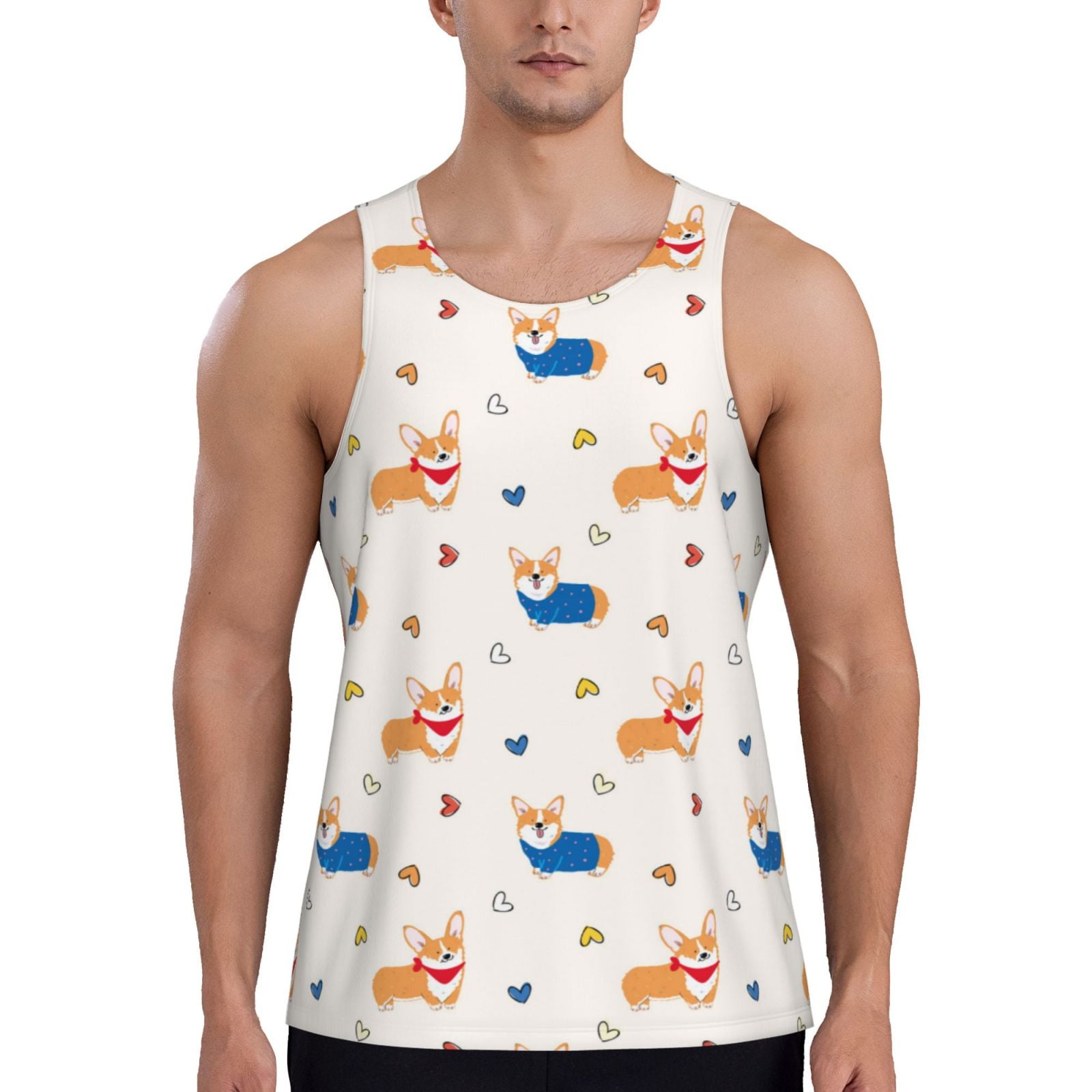 Balery Corgi Dog And Heart Pattern Men's Workout Tank Top Gym Muscle ...