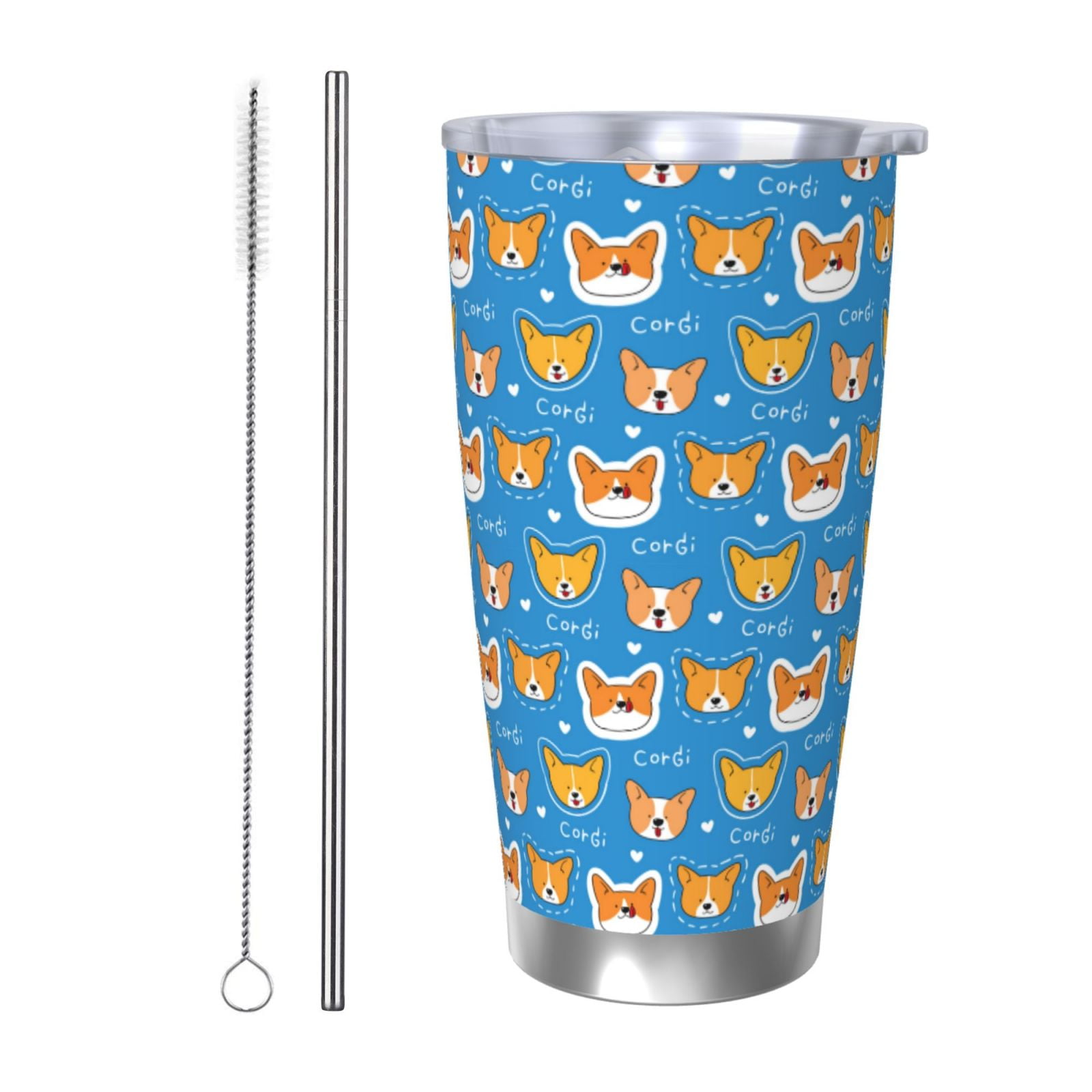 Balery Corgi Dog Face Pattern 20oz Insulated Car Cup with Dual Drink ...