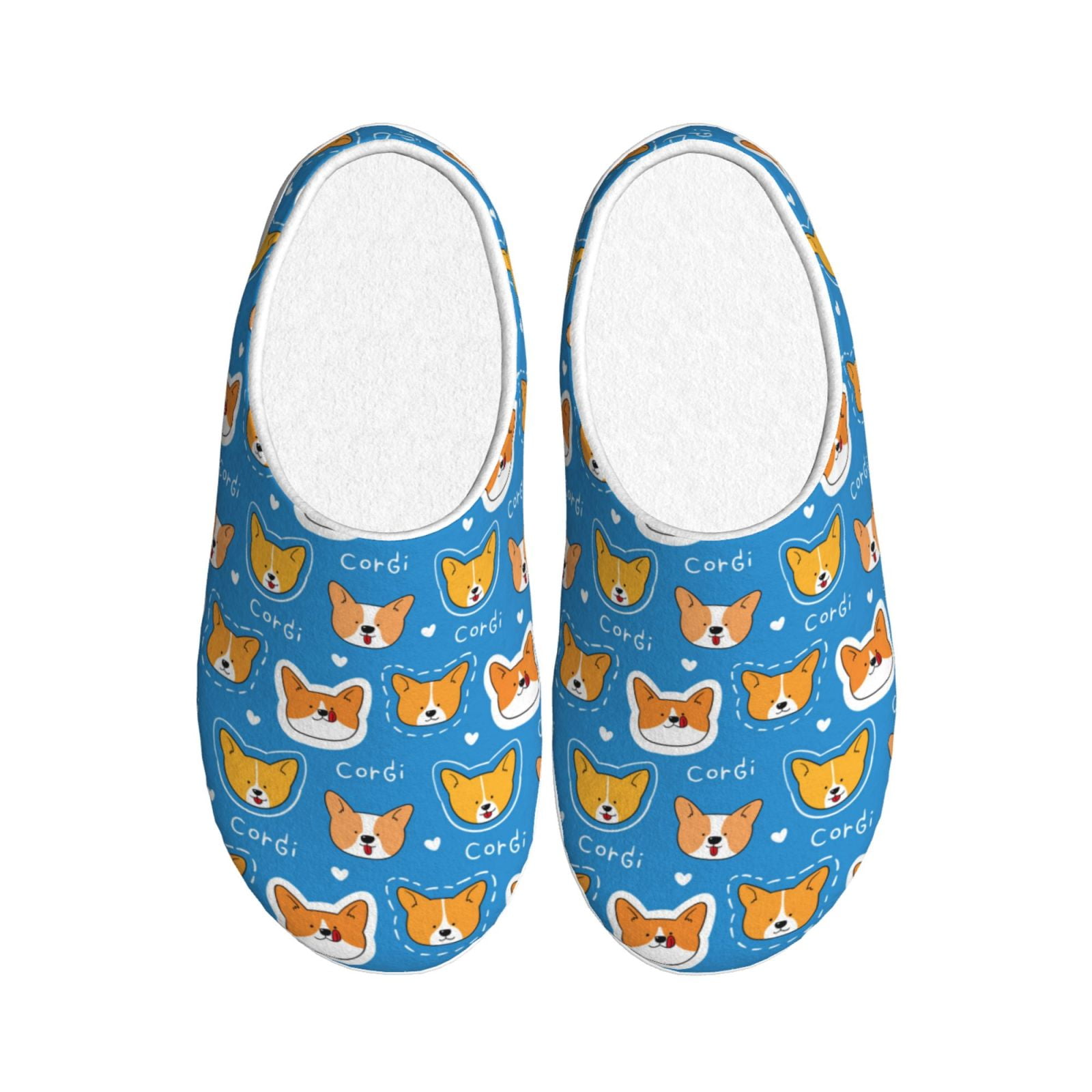 Balery Corgi Dog Face Pattern Women's Fuzzy Memory Foam Slippers Fluffy ...
