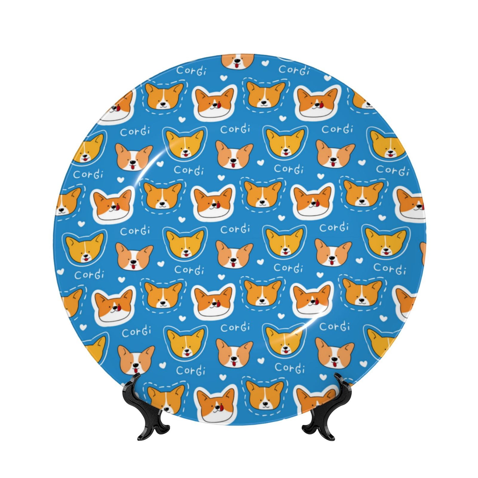 Balery Corgi Dog Face Print Bone China Decorative Plate Ceramic Dinner ...
