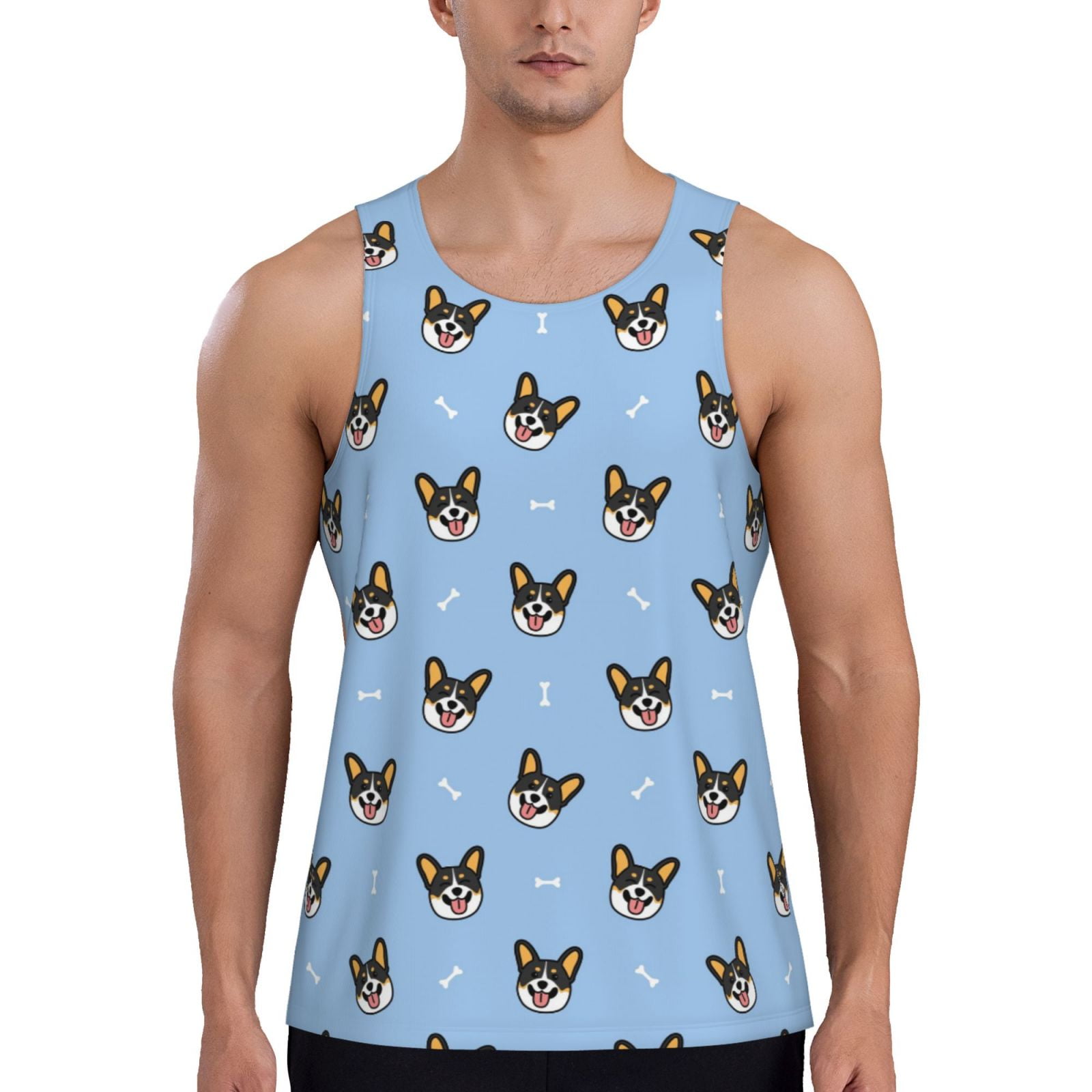 Balery Corgi Dog Pattern Men's Workout Tank Top Gym Muscle Tee Fitness ...