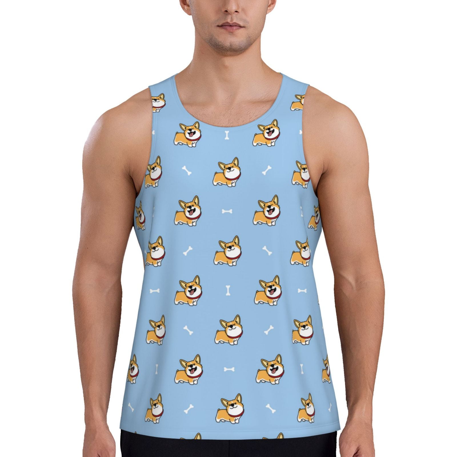 Balery Corgi Dog Pattern Men's Workout Tank Top Gym Muscle Tee Fitness ...