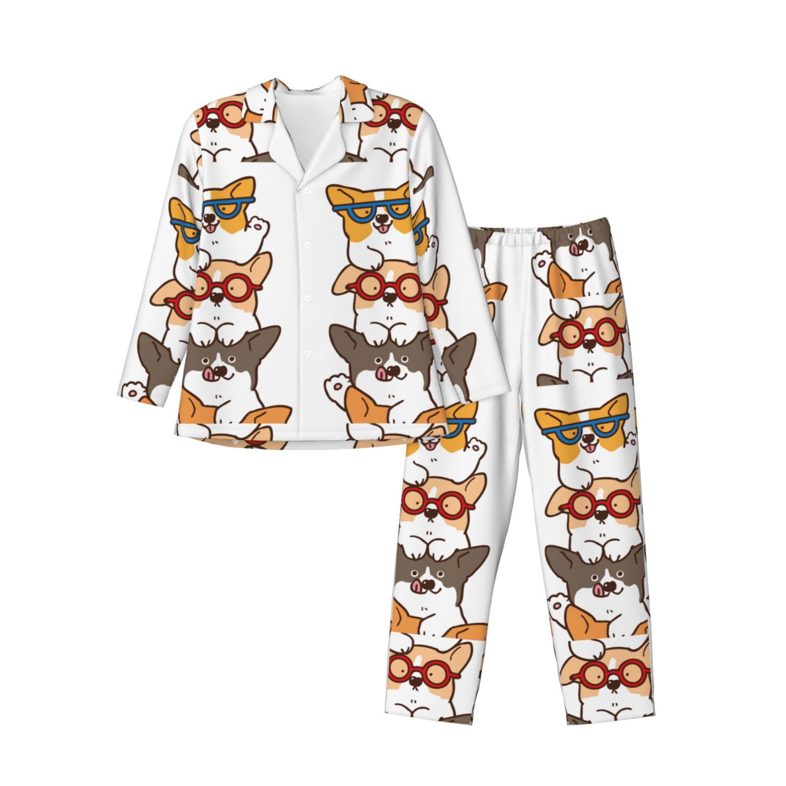Balery Corgi Dog2 Pattern Pajama Sets for Men Long Sleeve 2 Piece ...