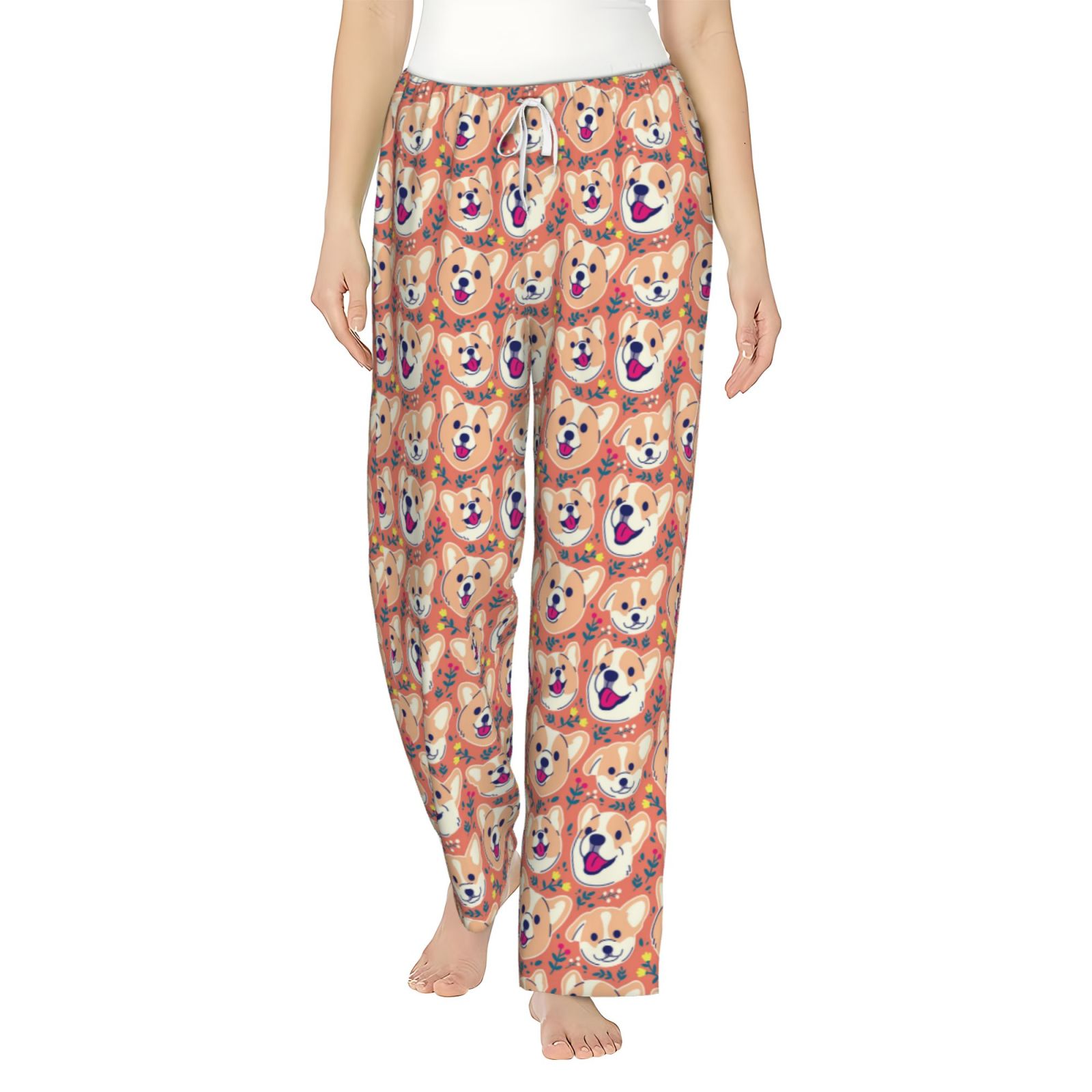 Balery Corgi Head with Floal print Women's Pajama Pants,Ultra ...