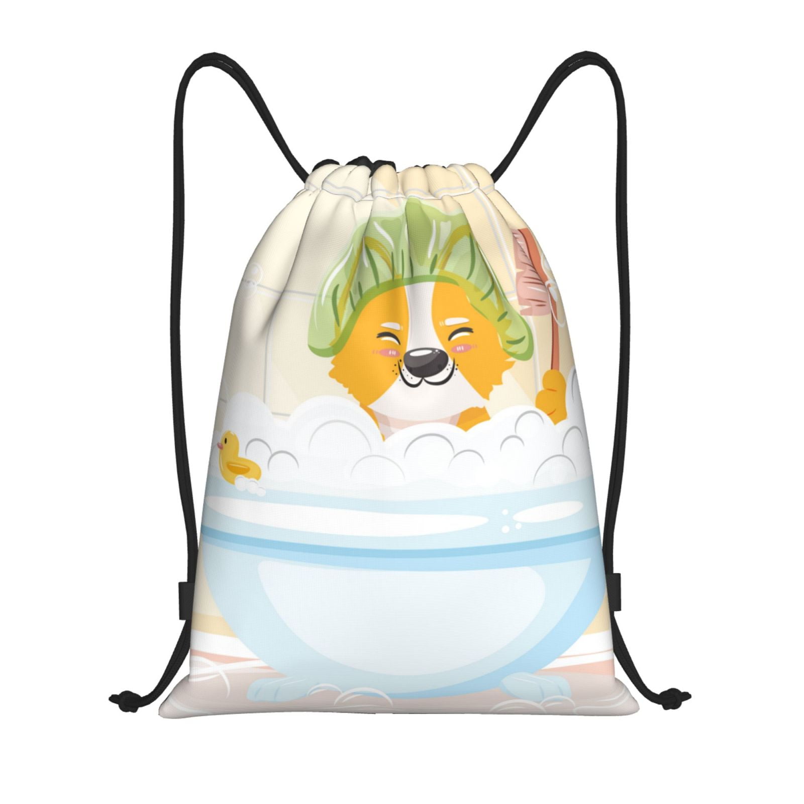 Balery Corgi In The Shower Cap Bathing Pattern Drawstring Backpack Bag ...