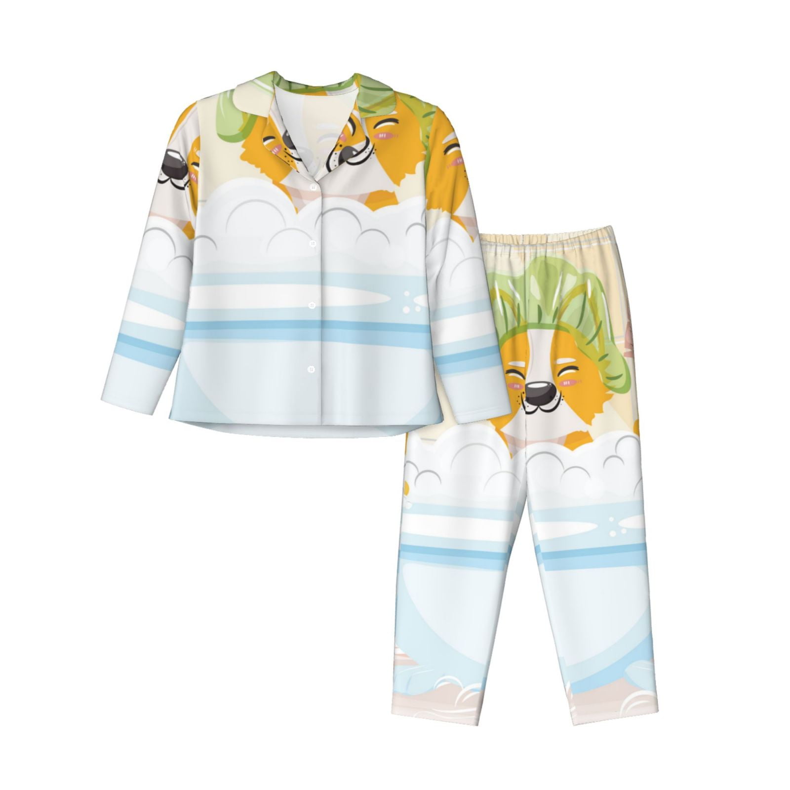 Balery Corgi In The Shower Cap Bathing Pattern Pajama Sets for Women ...