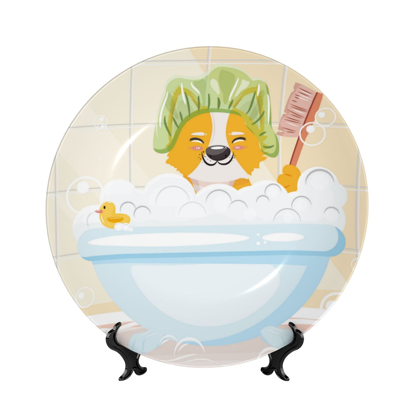 Balery Corgi In The Shower Cap Bathing Print Bone China Decorative ...
