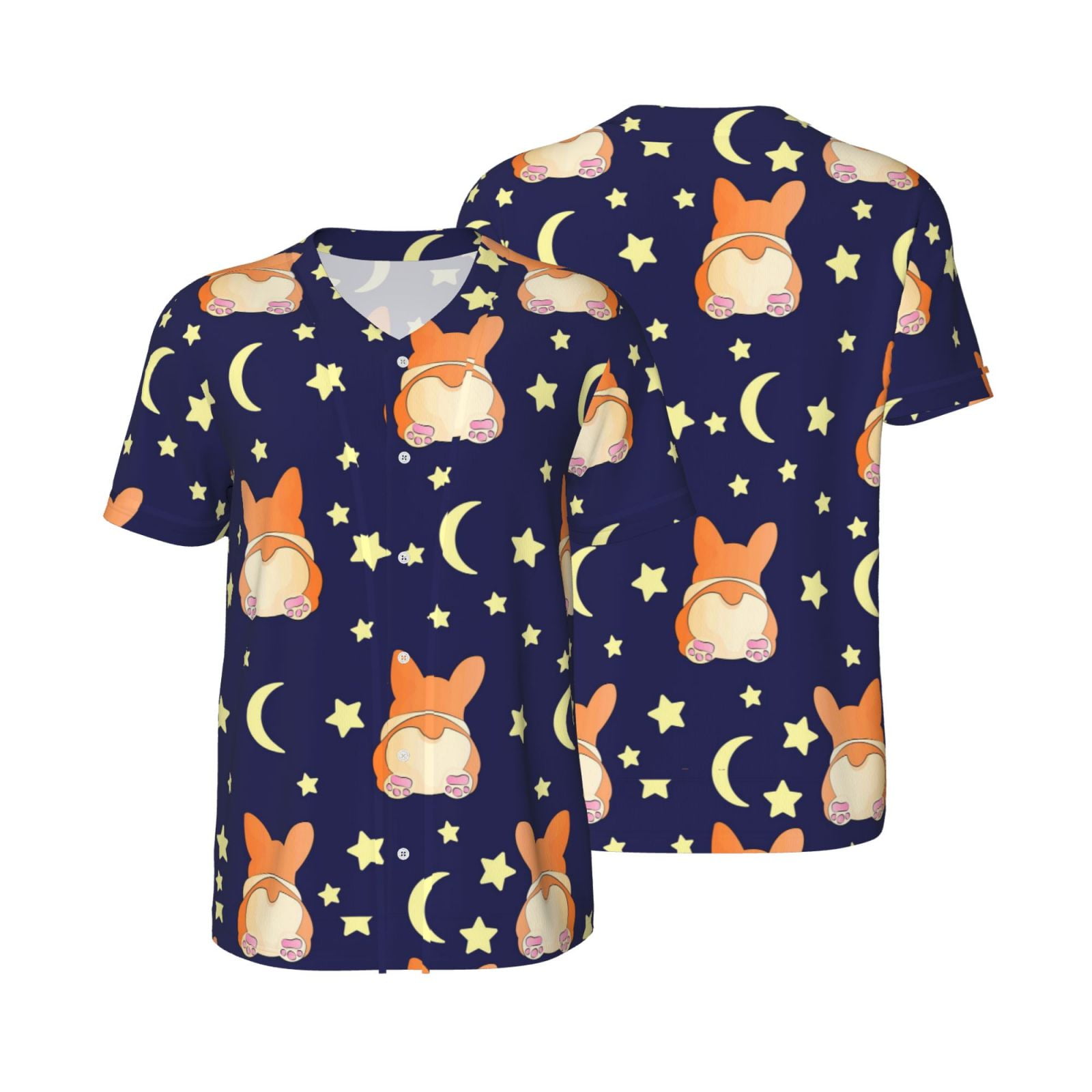 Balery Corgi Lying With Moons And Stars Baseball Jersey for Men Casual ...