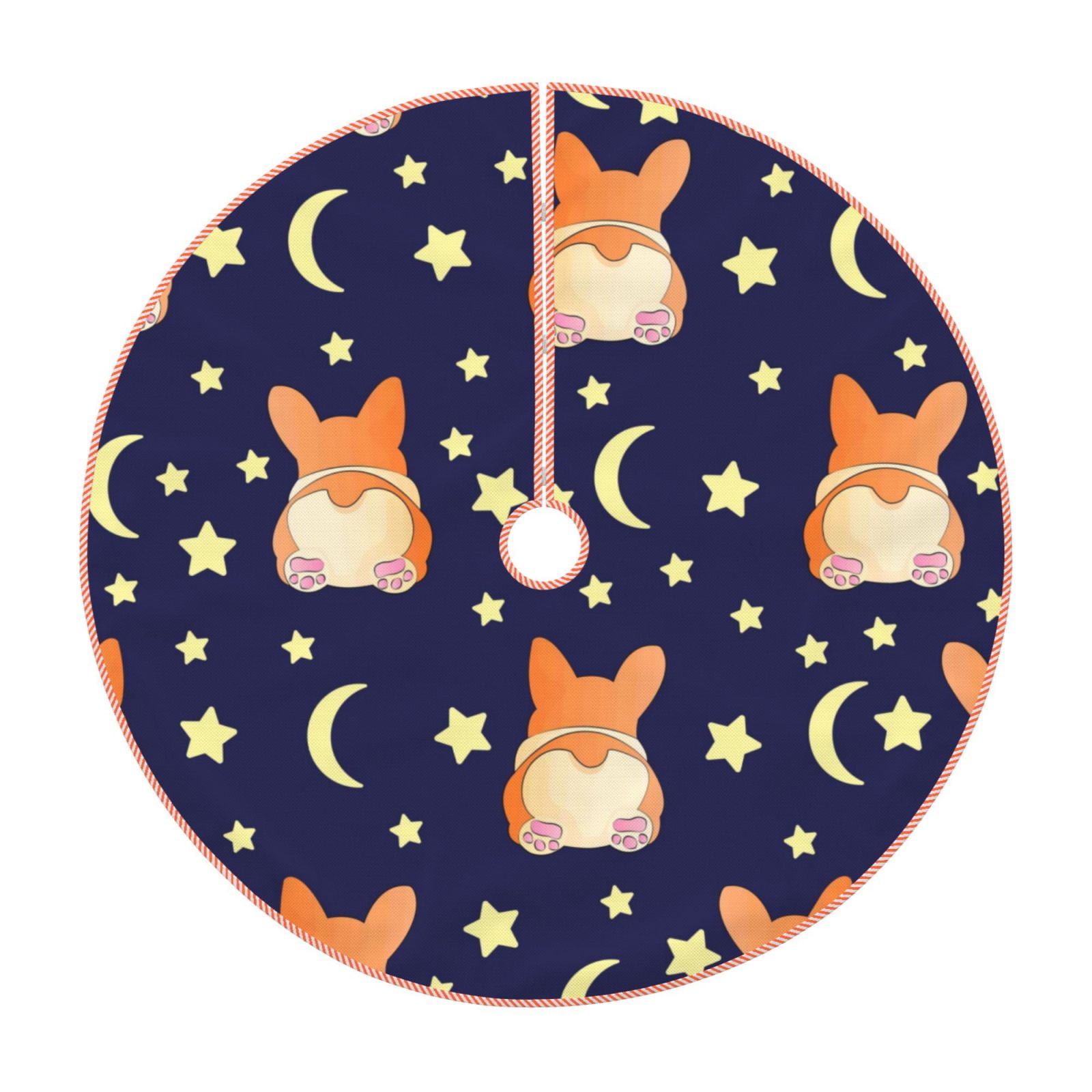 Balery Corgi Lying With Moons And Stars Printed Christmas Tree Skirt ...