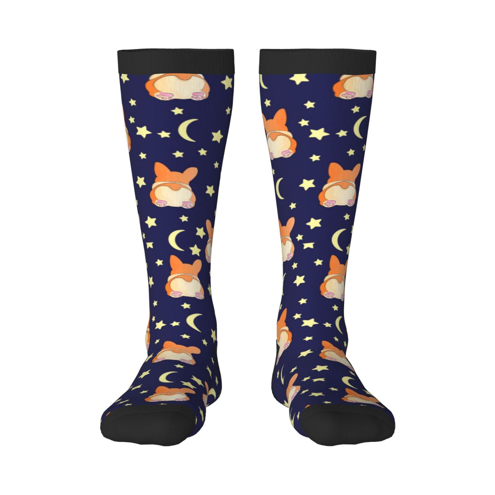 Balery Corgi Lying With Moons And Stars Printed Novelty Socks Men's ...