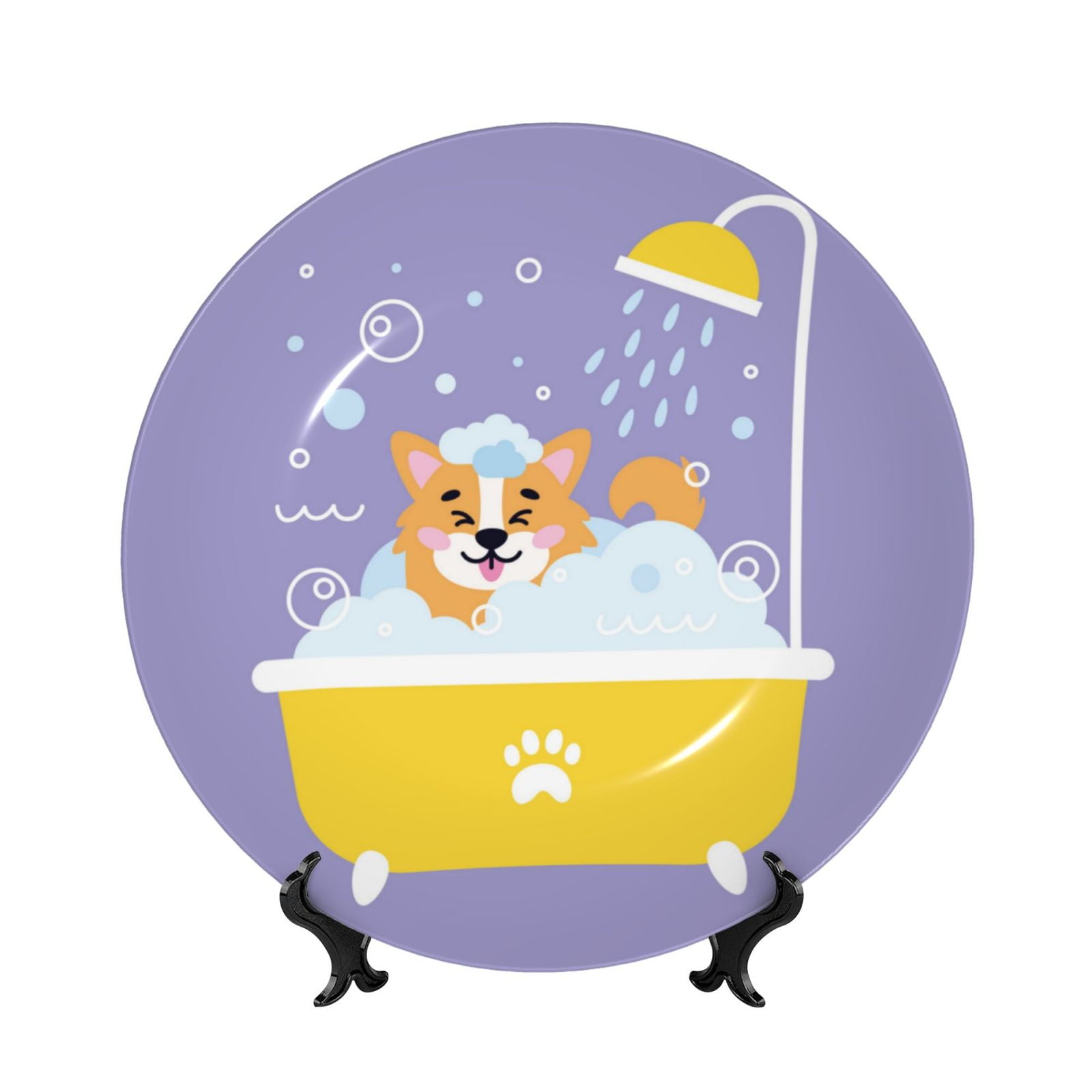 Balery Corgi Washing in Bathtub Print Bone China Decorative Plate ...