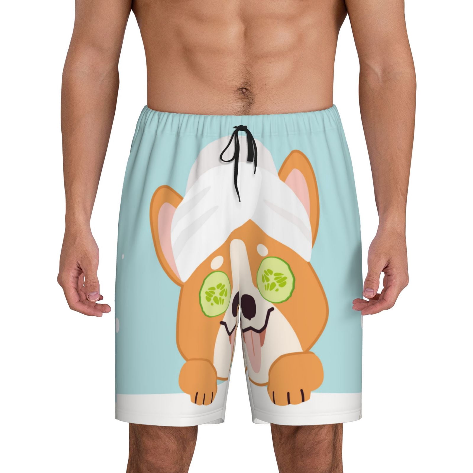 Balery Corgi With Towel Ans Slice Cucumber Men's Cotton Knit Pajama ...