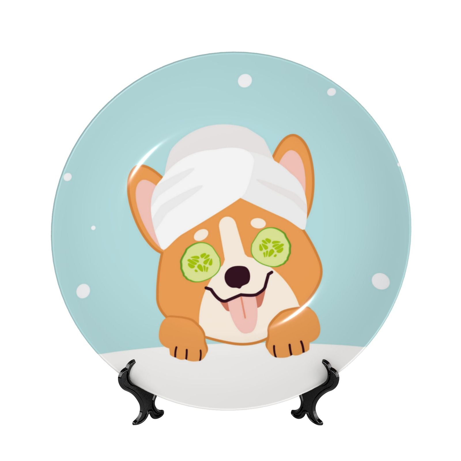Balery Corgi With Towel Ans Slice Cucumber Print Bone China Decorative ...