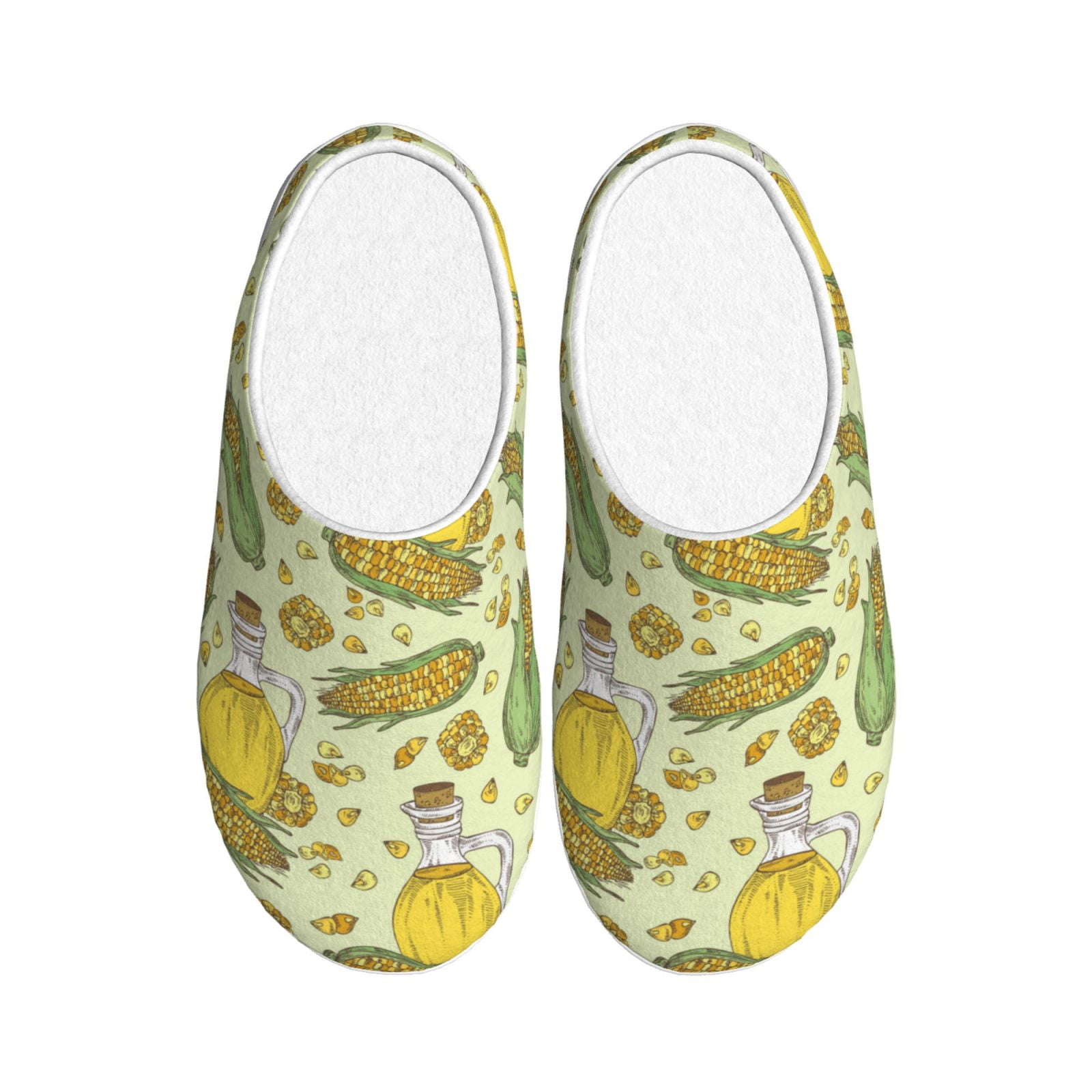 Balery Corn And Corn Oil Pattern Women's Fuzzy Memory Foam Slippers ...