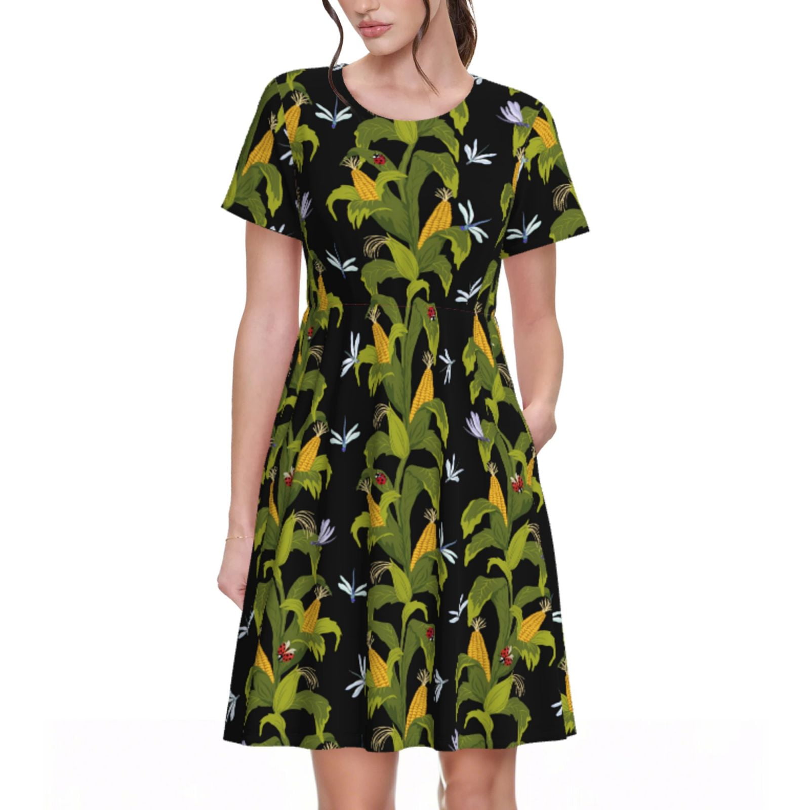 Balery Corn And Dragonflies Pattern Womens Dresses Loose Short sleeve ...