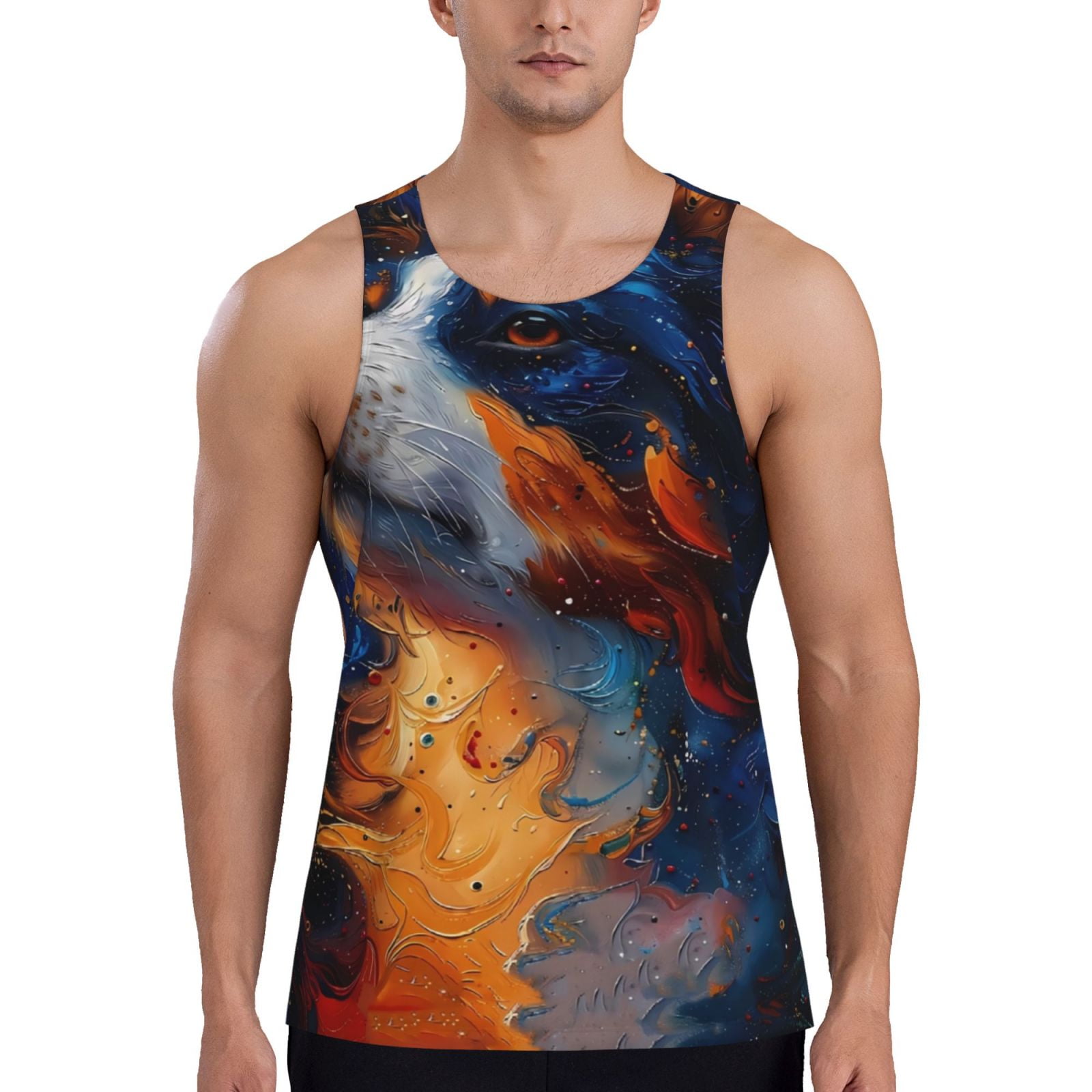 Balery Cosmic Dog Starry Night Pattern Men's Workout Tank Top Gym ...
