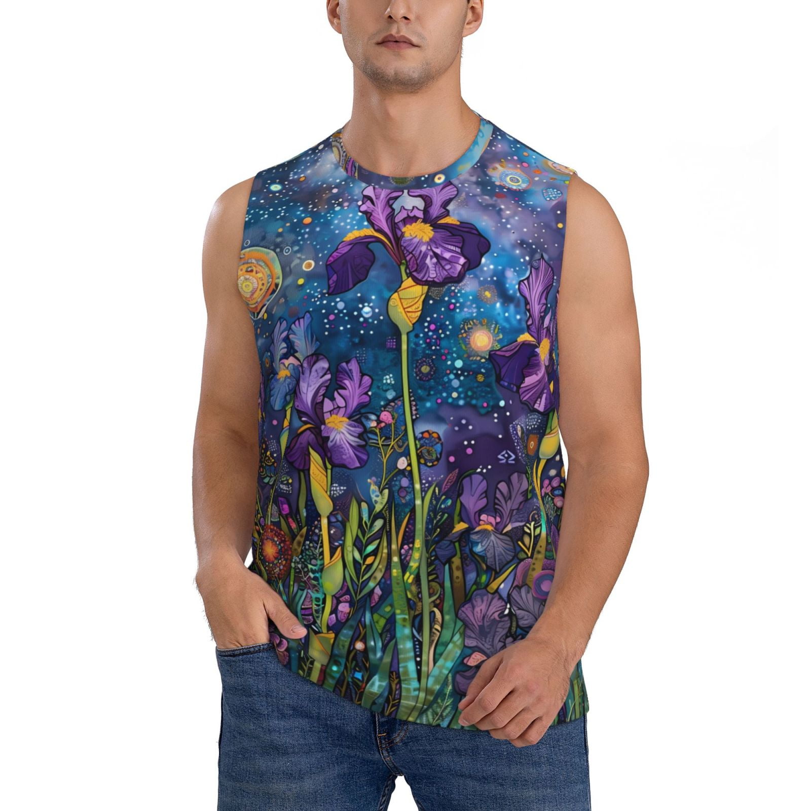 Balery Cosmic Purple Irises Men's Sleeveless Muscle Shirts Workout Tank ...